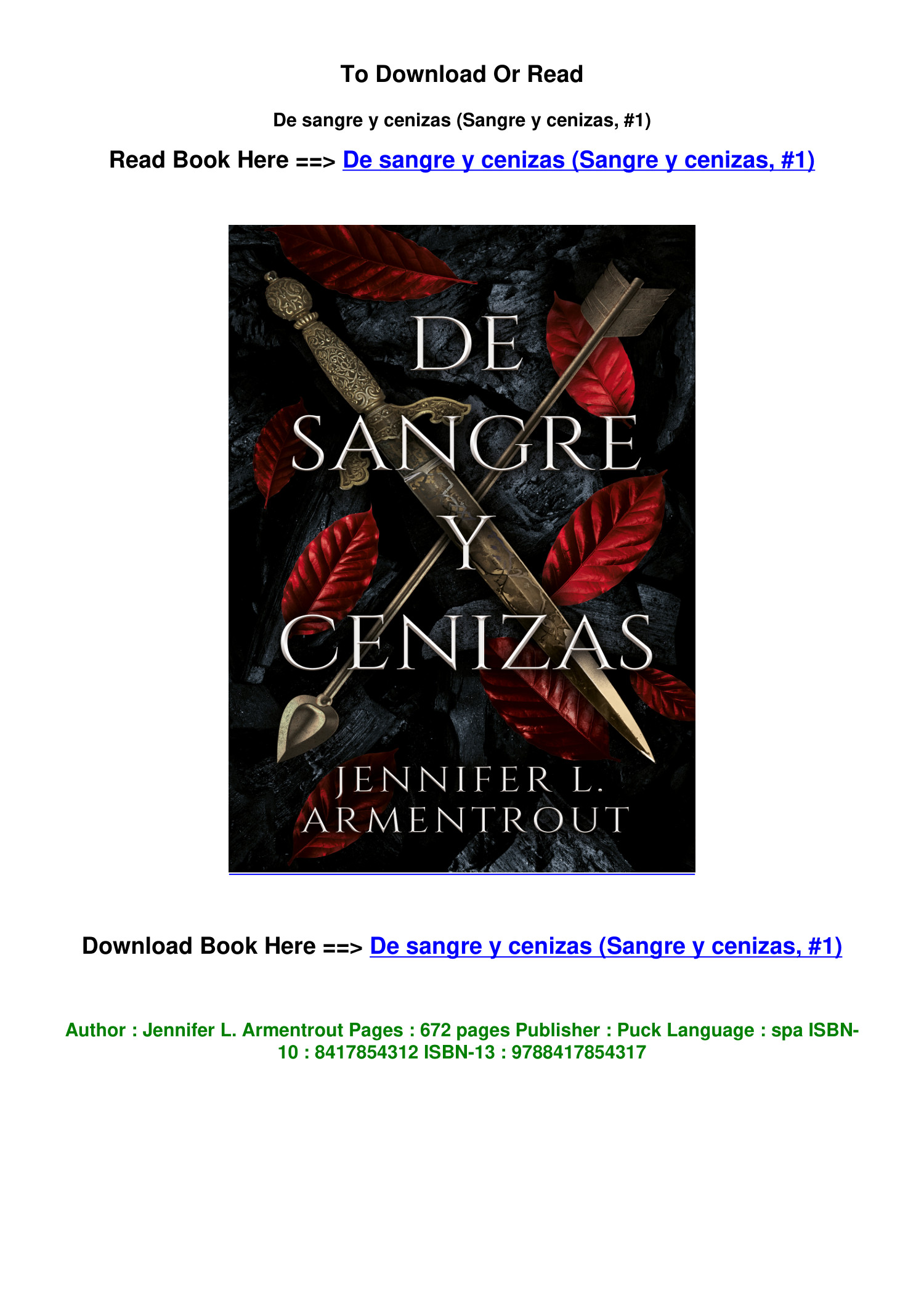 download epub De sangre y cenizas Sangre y cenizas 1 by Jennifer L .pdf | DocDroid
