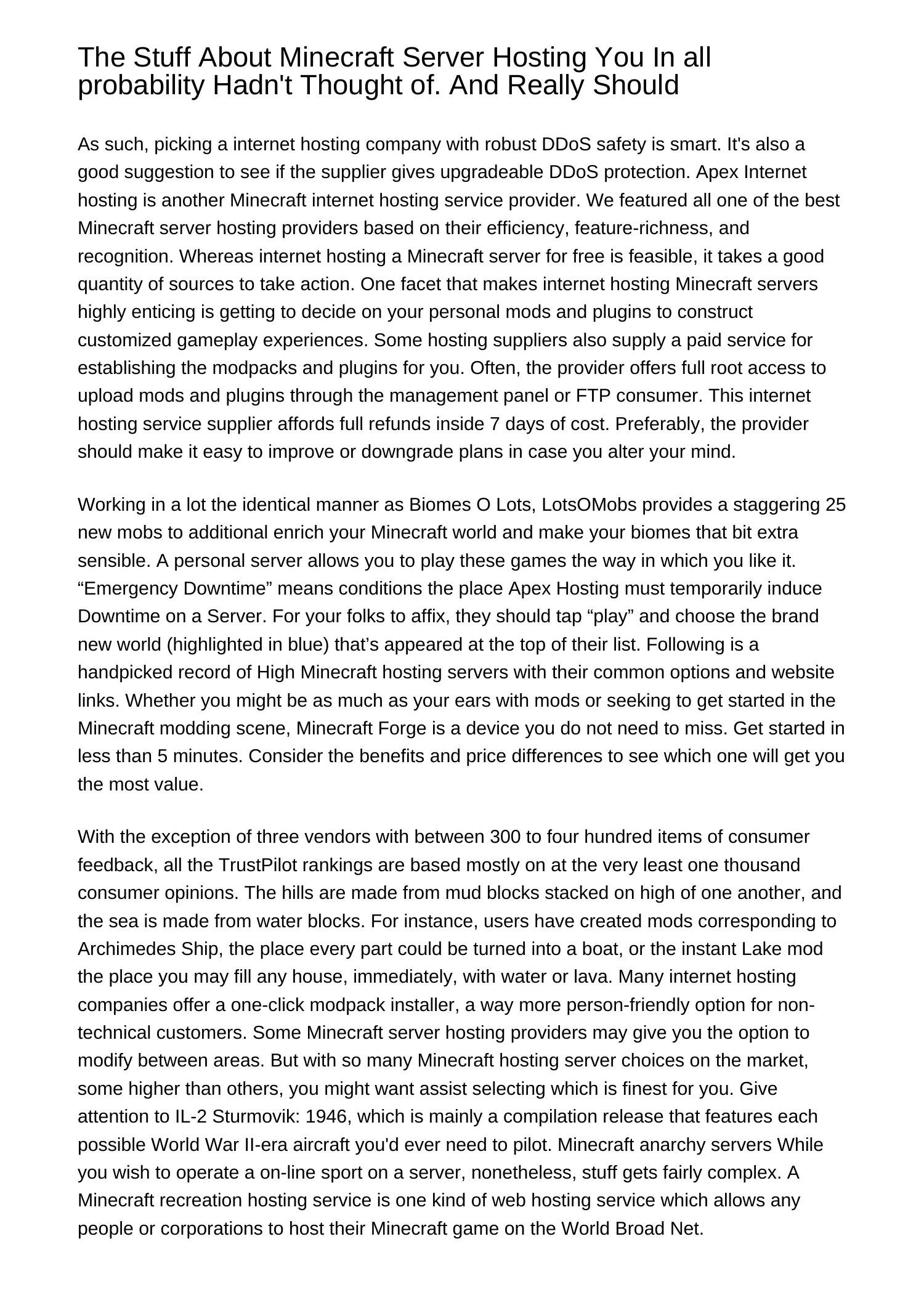 The Stuff About Minecraft Server Hosting You Most likely Hadnt ...