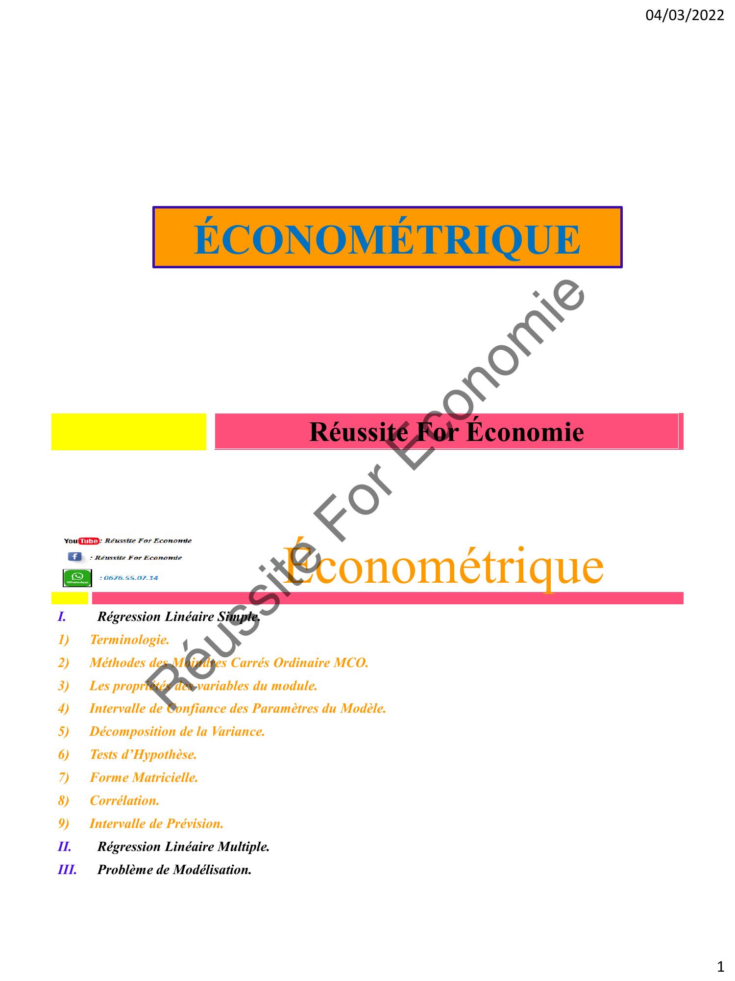 Cours Econométrie S6.pdf | DocDroid