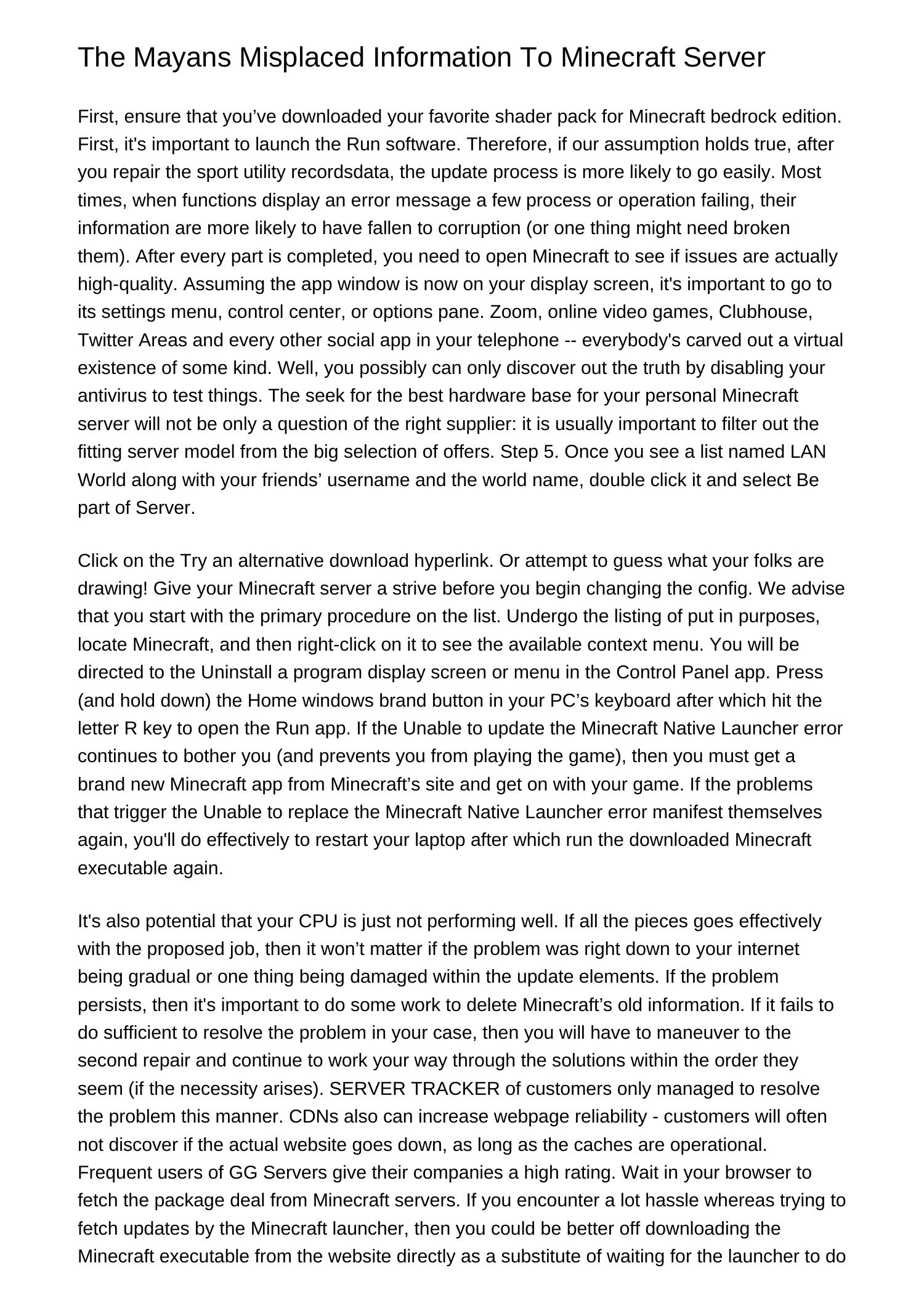 The Mayans Lost Information To Minecraft Serverbamkq.pdf.pdf | DocDroid