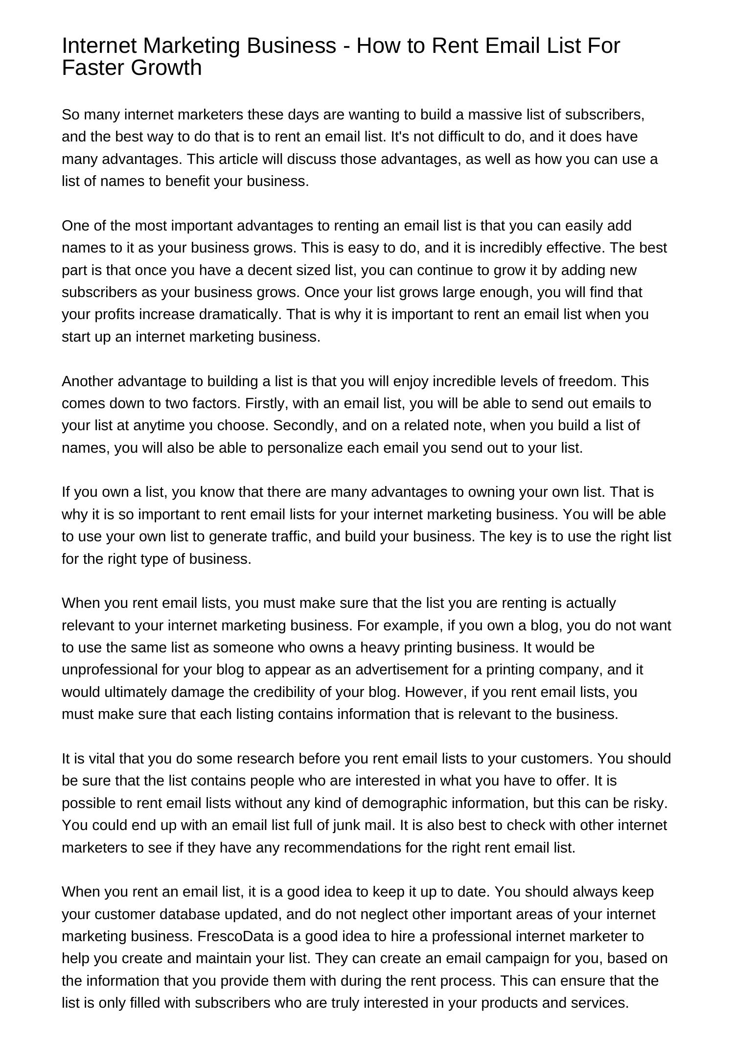 Internet Marketing Business How to Rent Email List For Faster ...