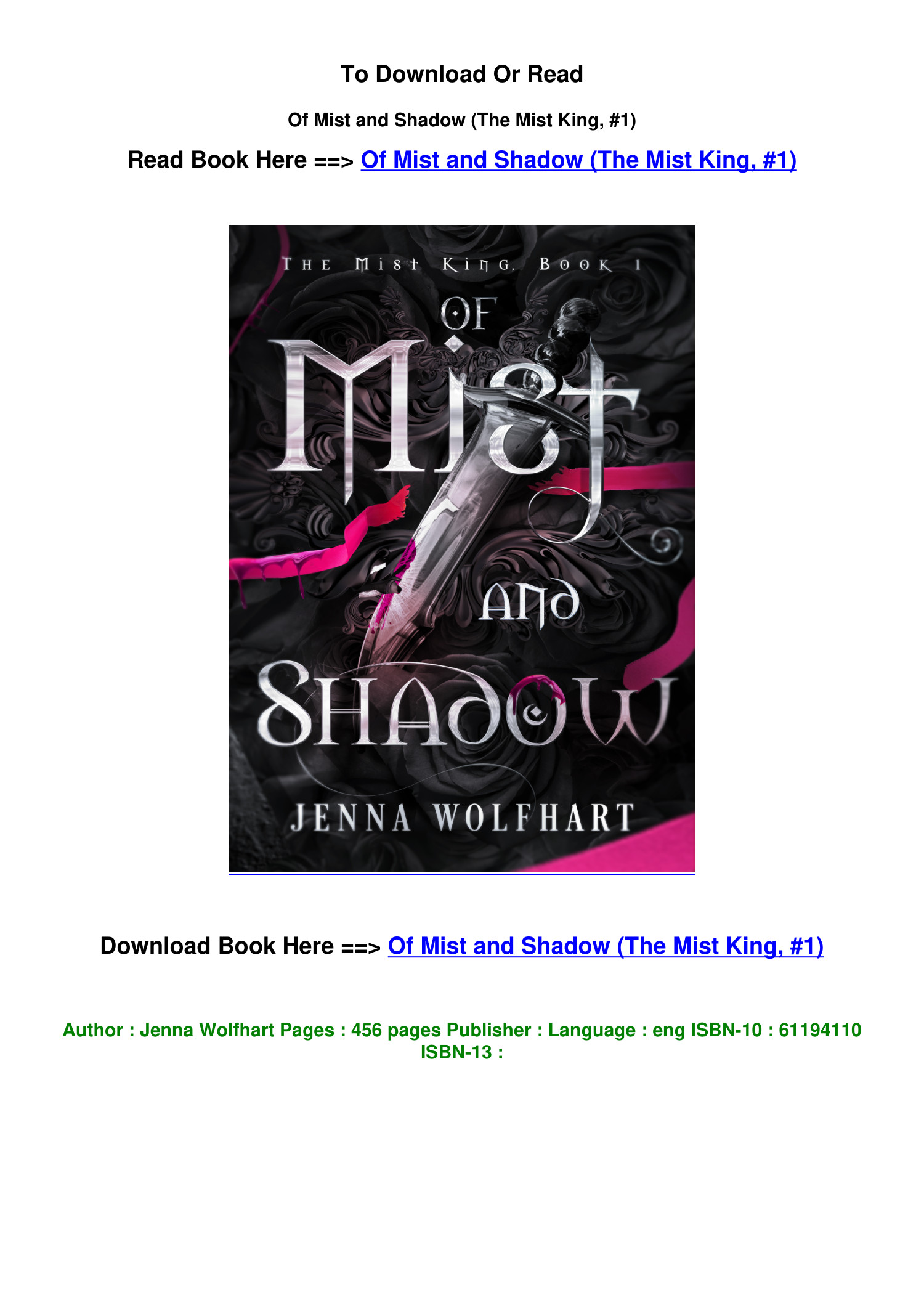 PDF download Of Mist and Shadow The Mist King 1 by Jenna Wolfhart.pdf ...
