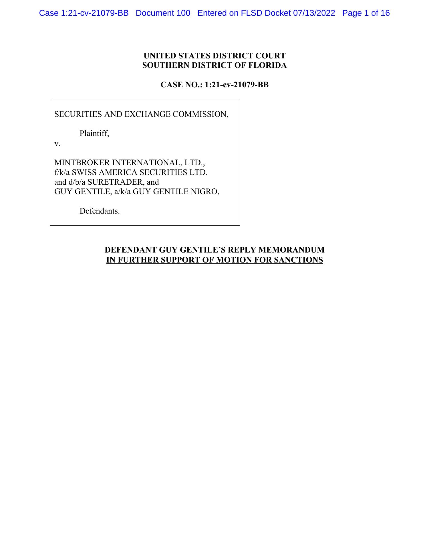 SEC v. MintBroker - Mot Sanctions Reply (filed).pdf | DocDroid