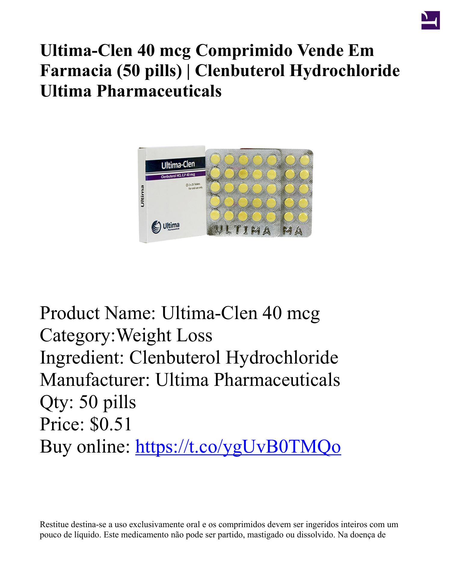 Ultima-Clen 40 mcg Comprimido Vende Em Farmacia 50 pills Ultima ...