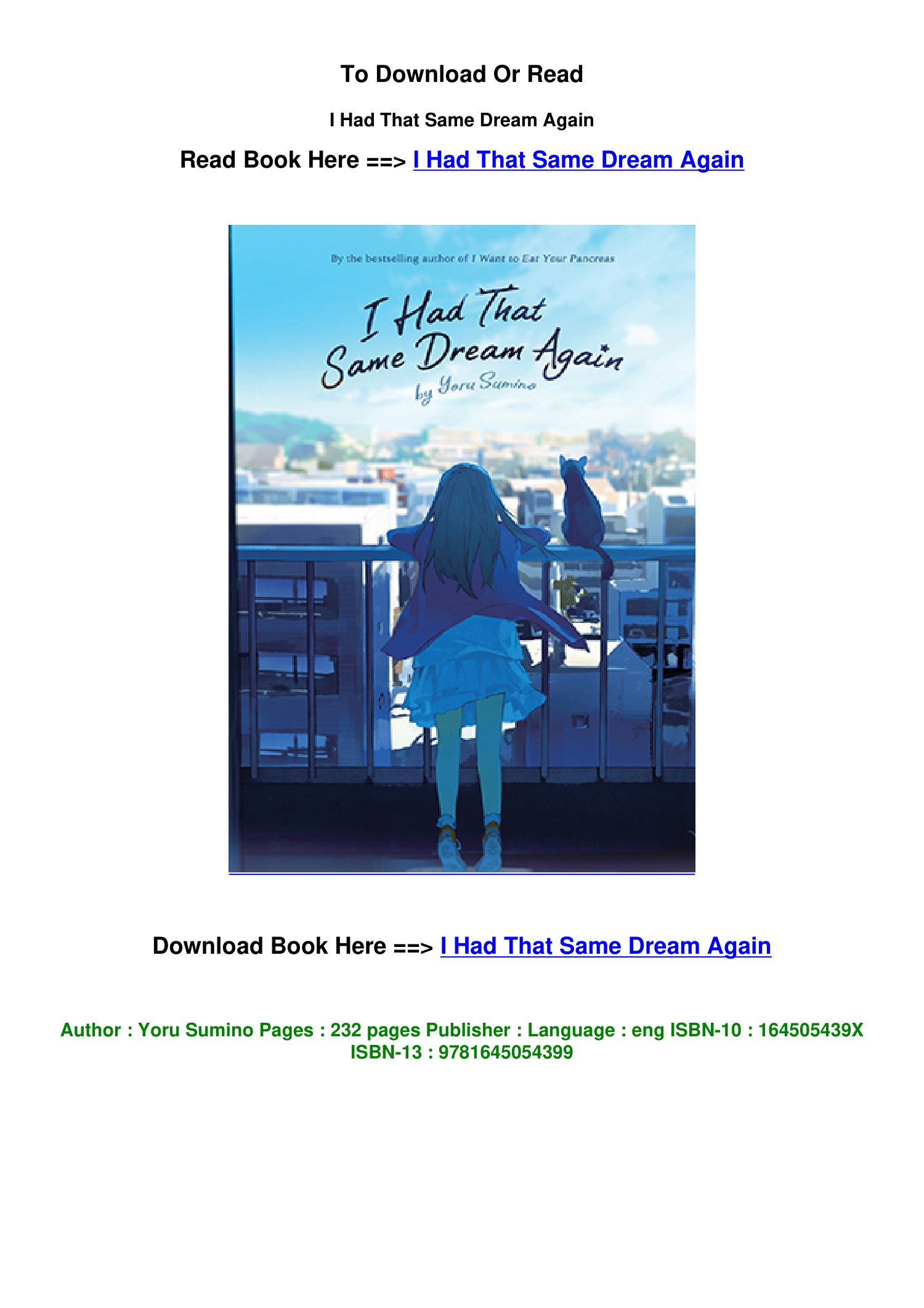 Download epub I Had That Same Dream Again By Yoru Sumino.pdf | DocDroid