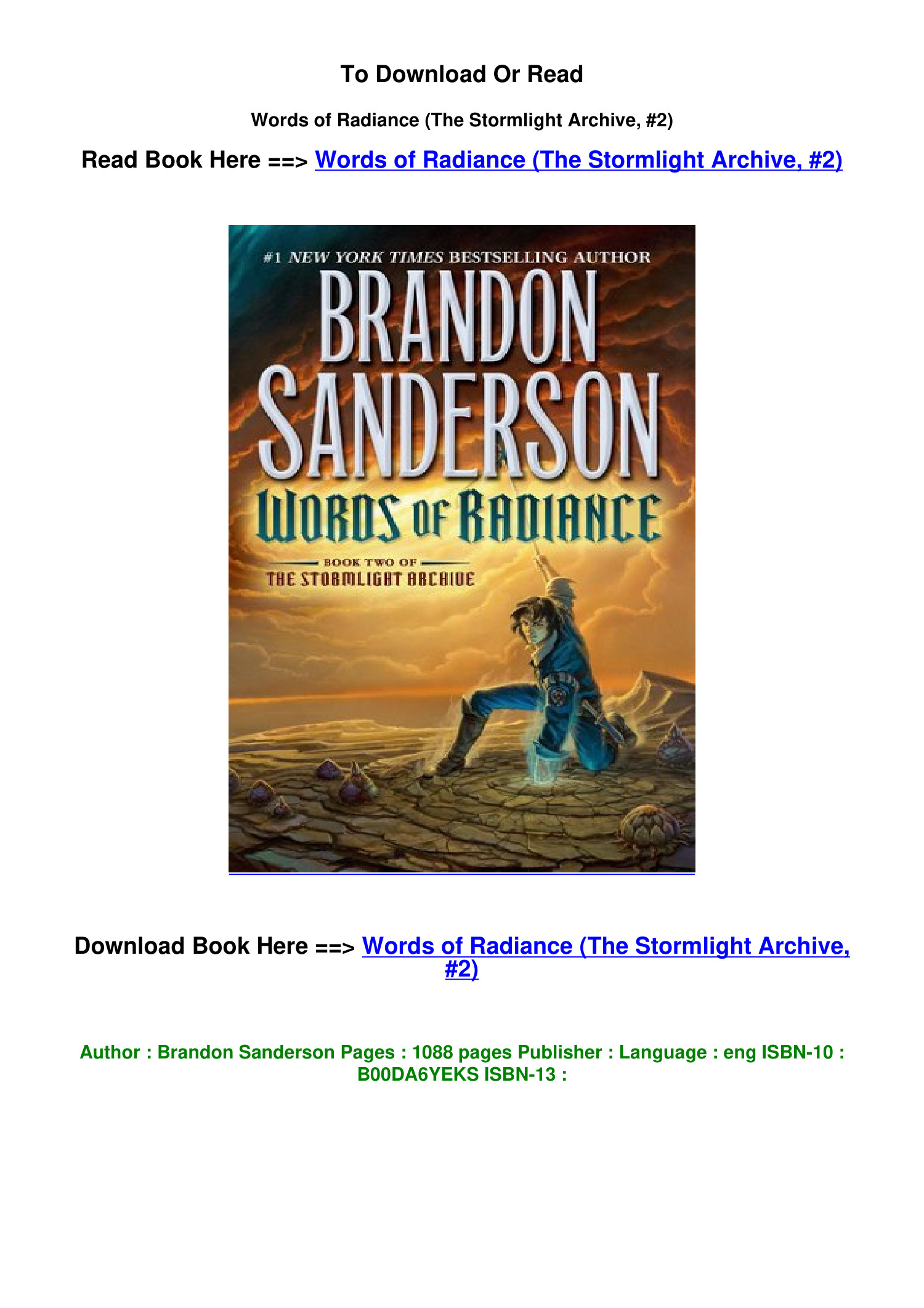 DOWNLOAD EPUB Words of Radiance The Stormlight Archive 2 BY Brandon .pdf | DocDroid