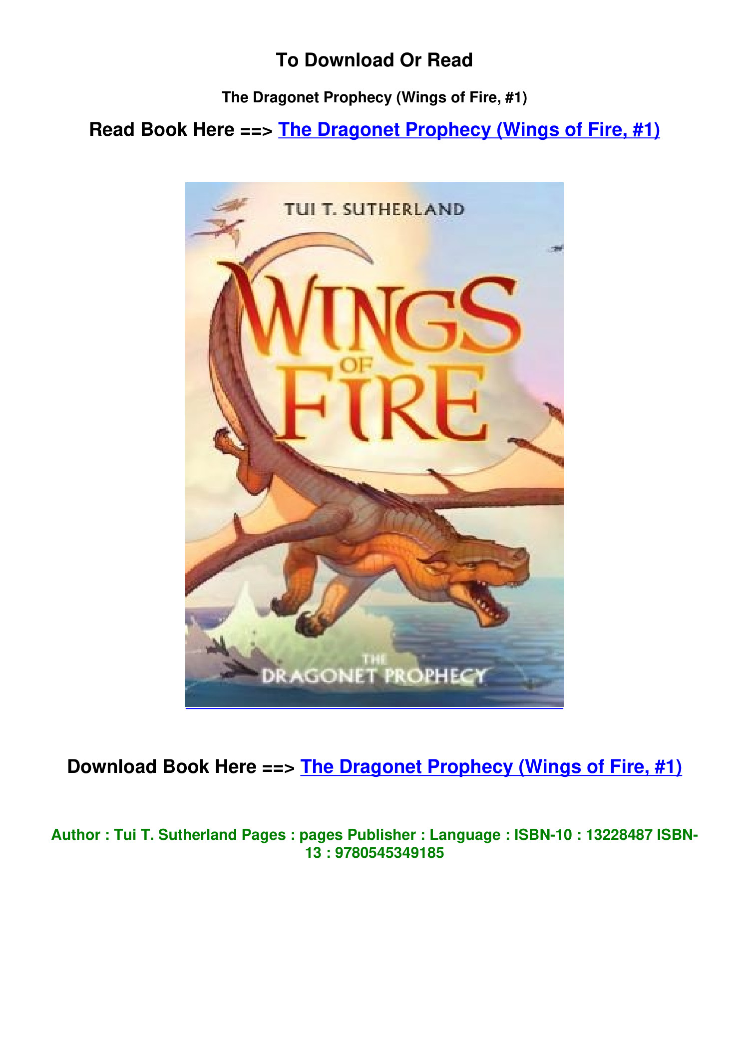 epub Download The Dragonet Prophecy Wings of Fire 1 by Tui T Sutherland ...