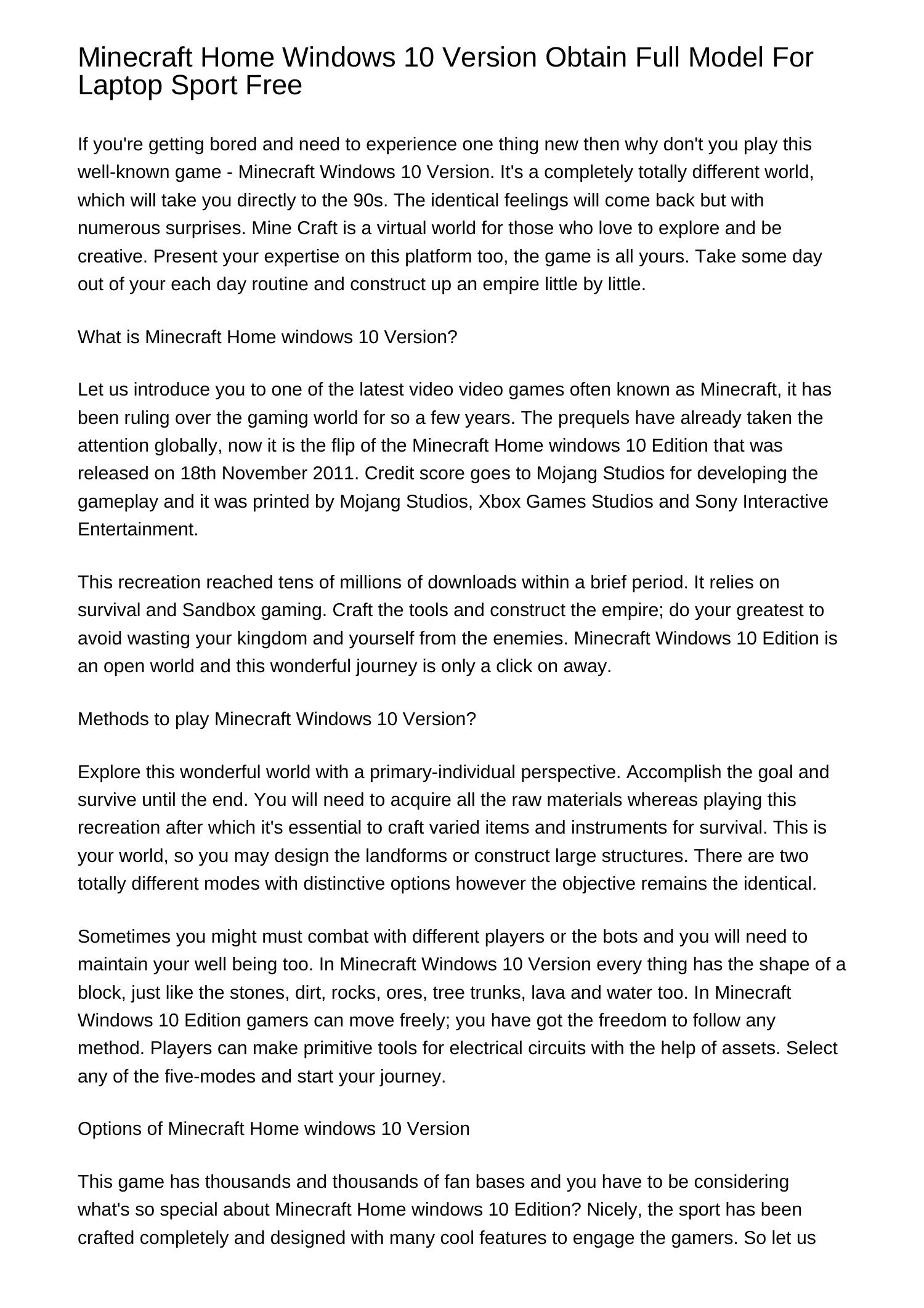 Minecraft Windows 10 Version Download Full Model For Pc Game Freetunwi Pdf Pdf Docdroid