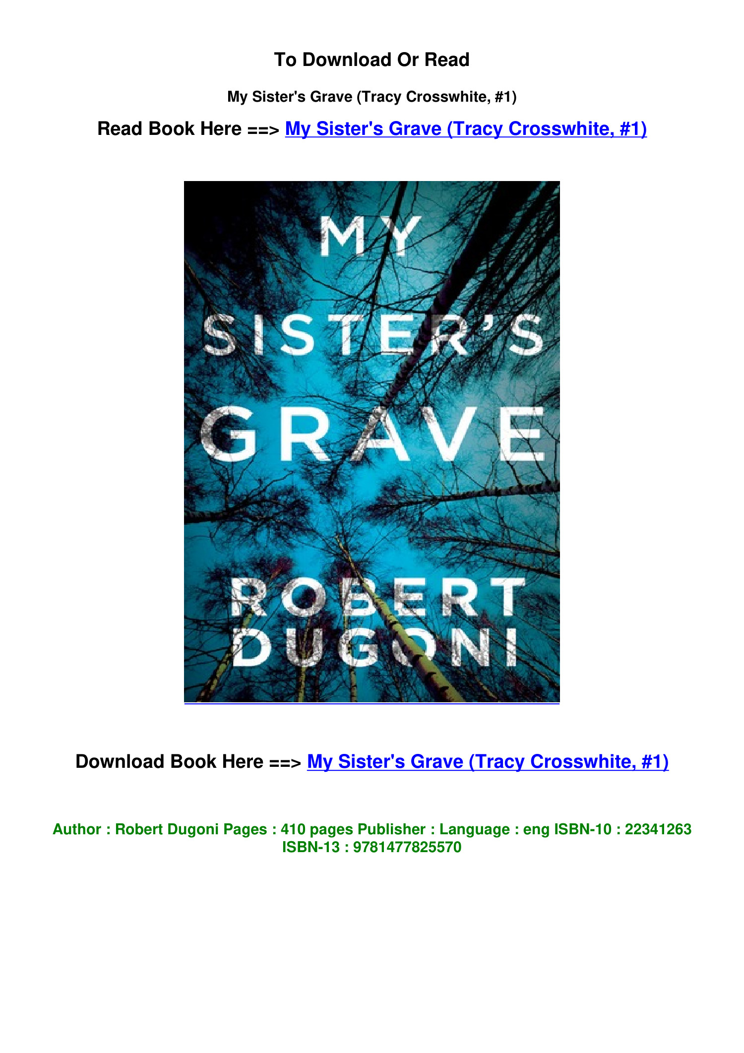 DOWNLOAD epub My Sister s Grave Tracy Crosswhite 1 By Robert Dugoni.pdf | DocDroid