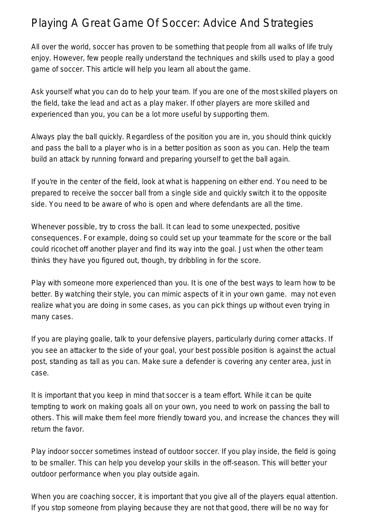 Playing A Great Game Of Soccer Advice And Strategieskksde.pdf.pdf ...