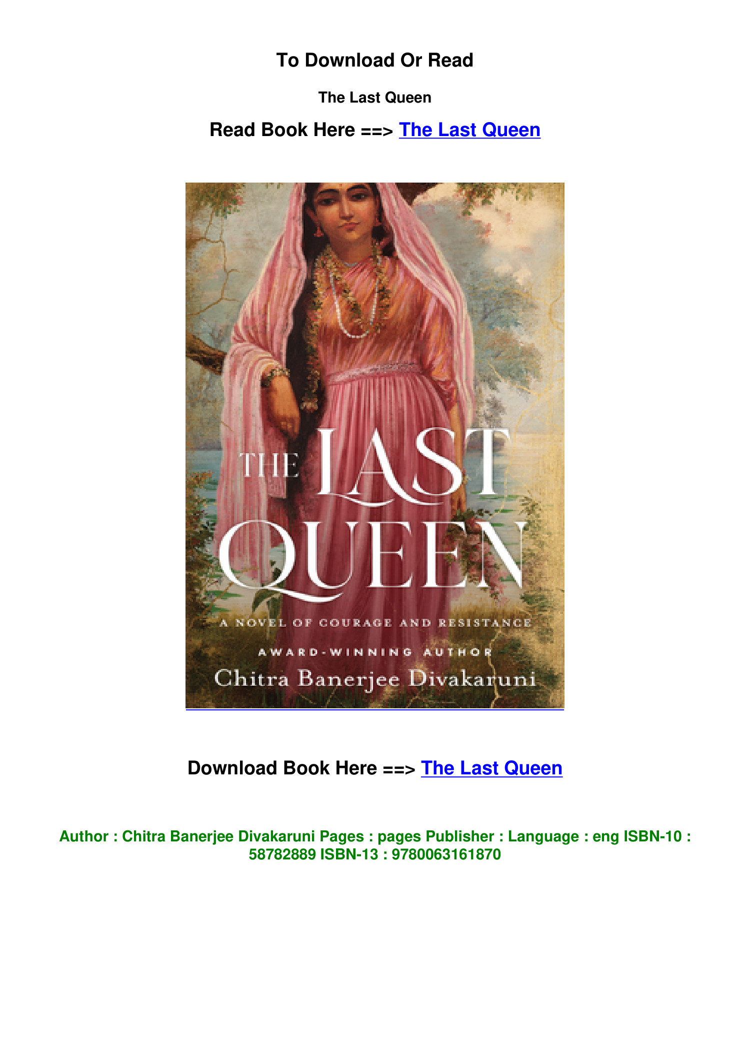 PDF Download The Last Queen By Chitra Banerjee Divakaruni.pdf | DocDroid