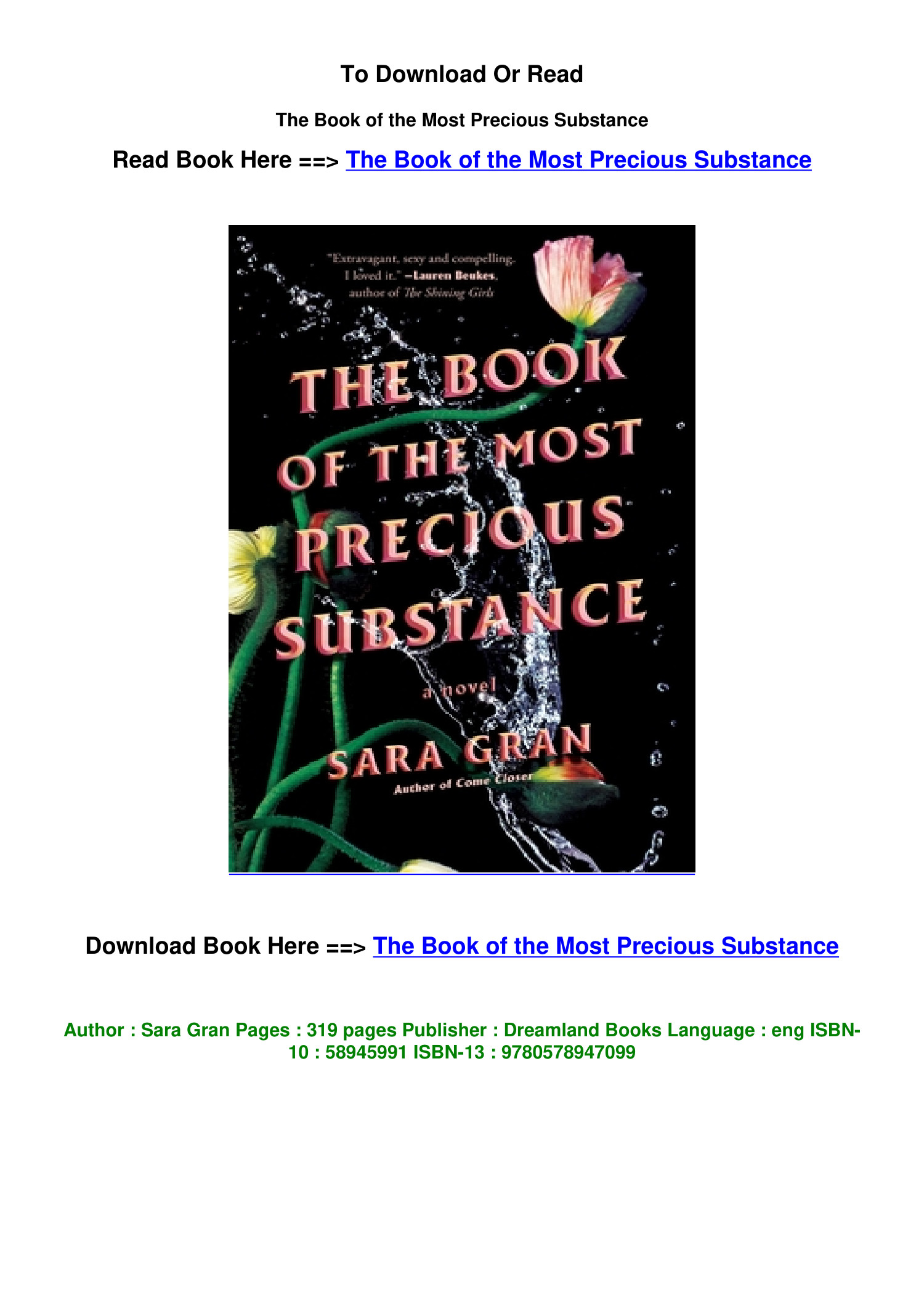 Download EPUB The Book of the Most Precious Substance By Sara Gran.pdf ...