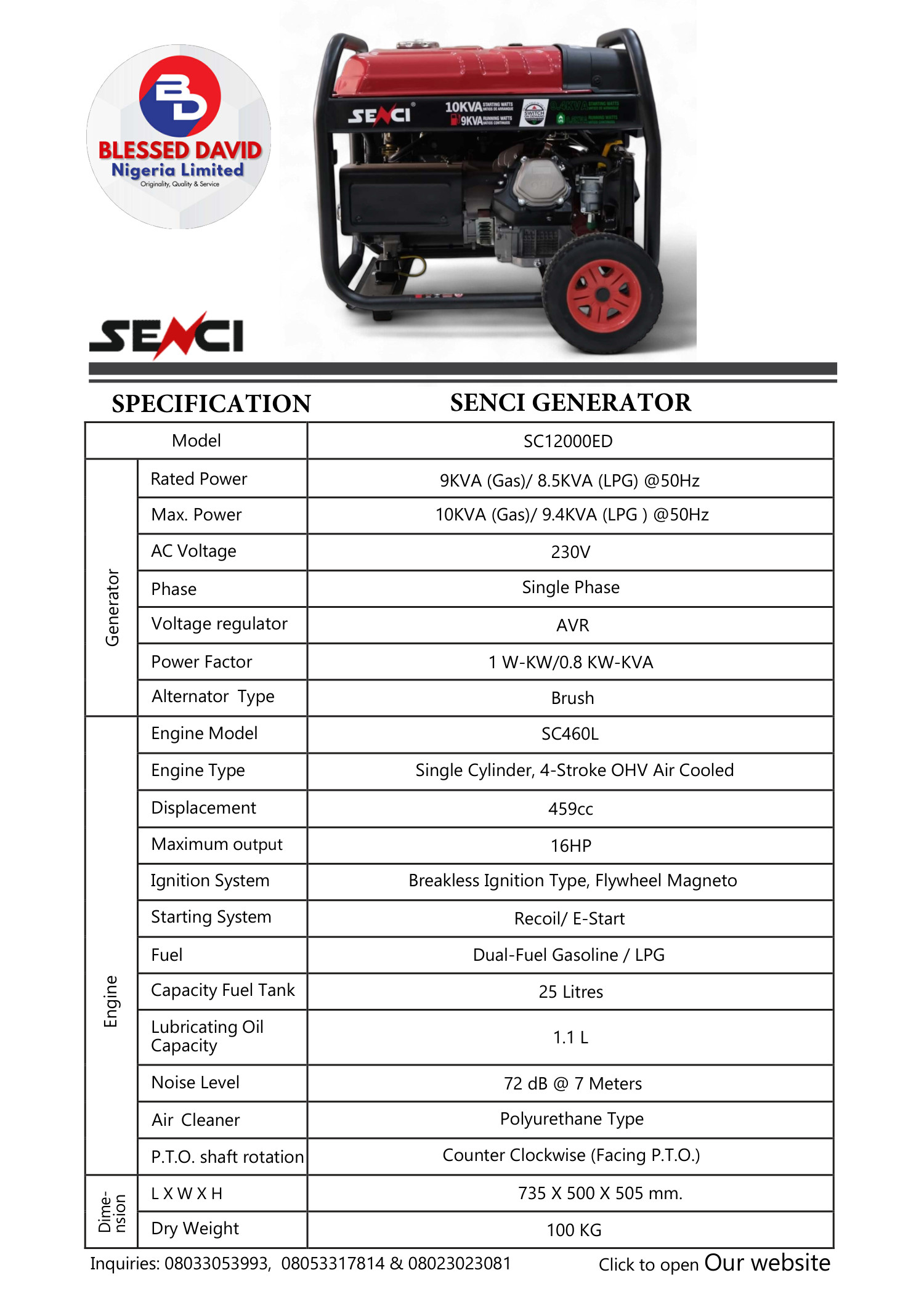 Senci SC12000ED 9kva Dual Fuel Generator.pdf | DocDroid