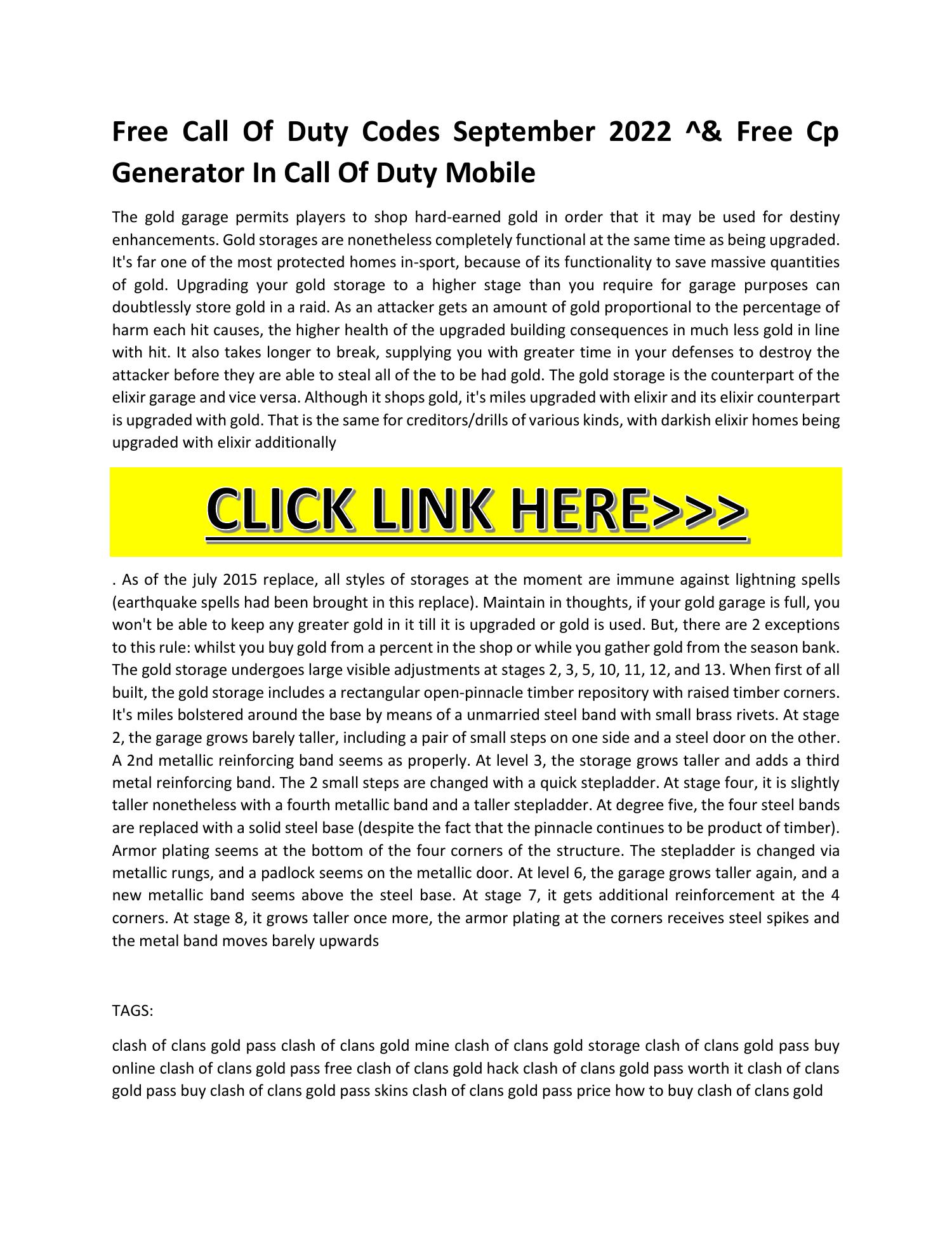 Free Call Of Duty Codes September 2022.pdf | DocDroid