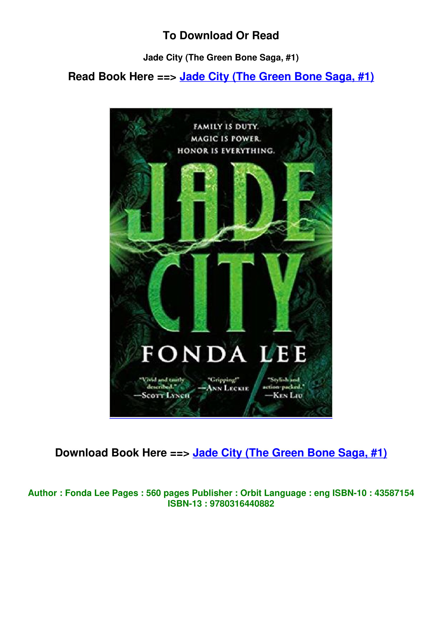 Pdf download Jade City The Green Bone Saga 1 BY Fonda Lee.pdf | DocDroid
