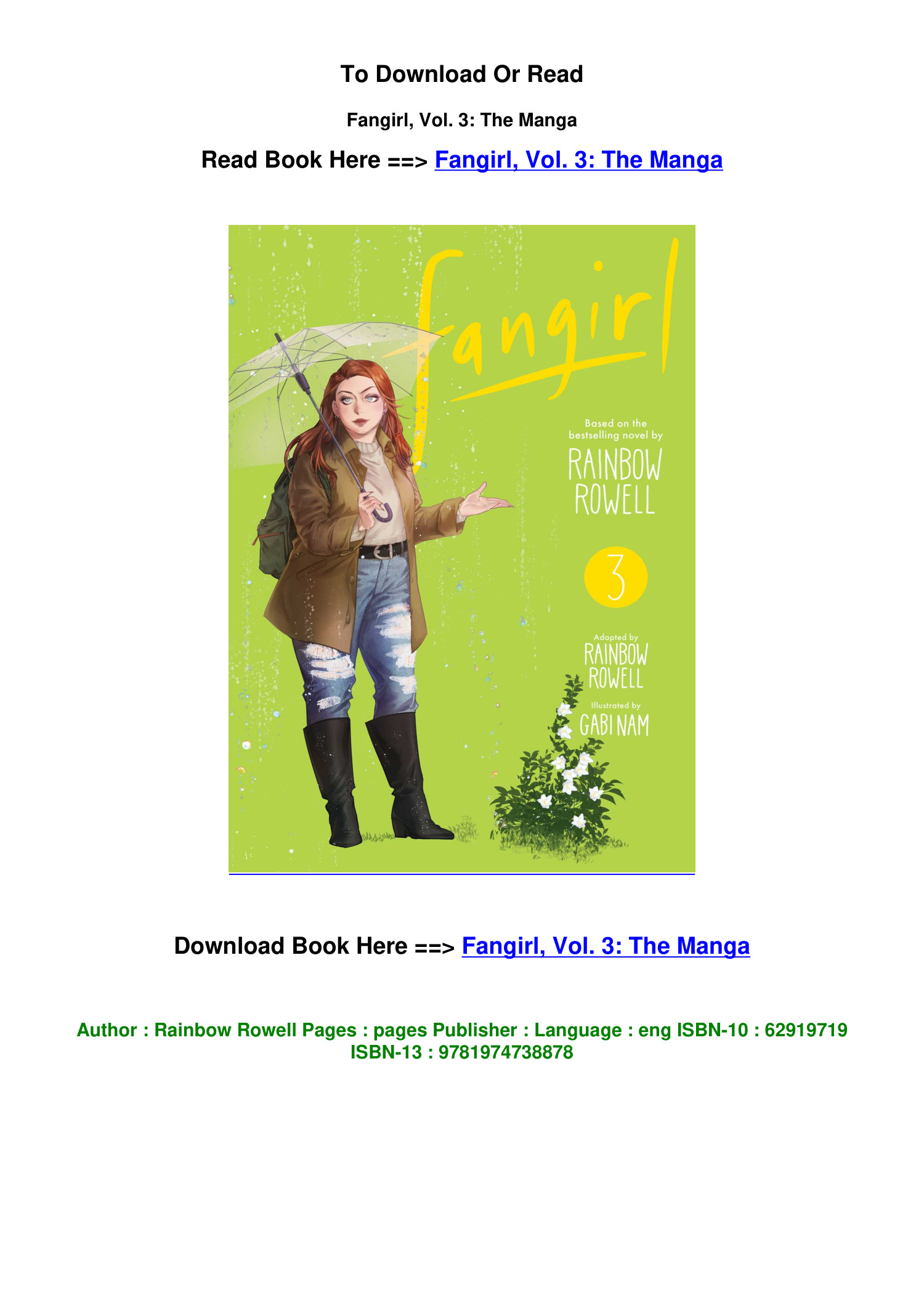 download EPUB Fangirl Vol 3 The Manga by Rainbow Rowell.pdf | DocDroid