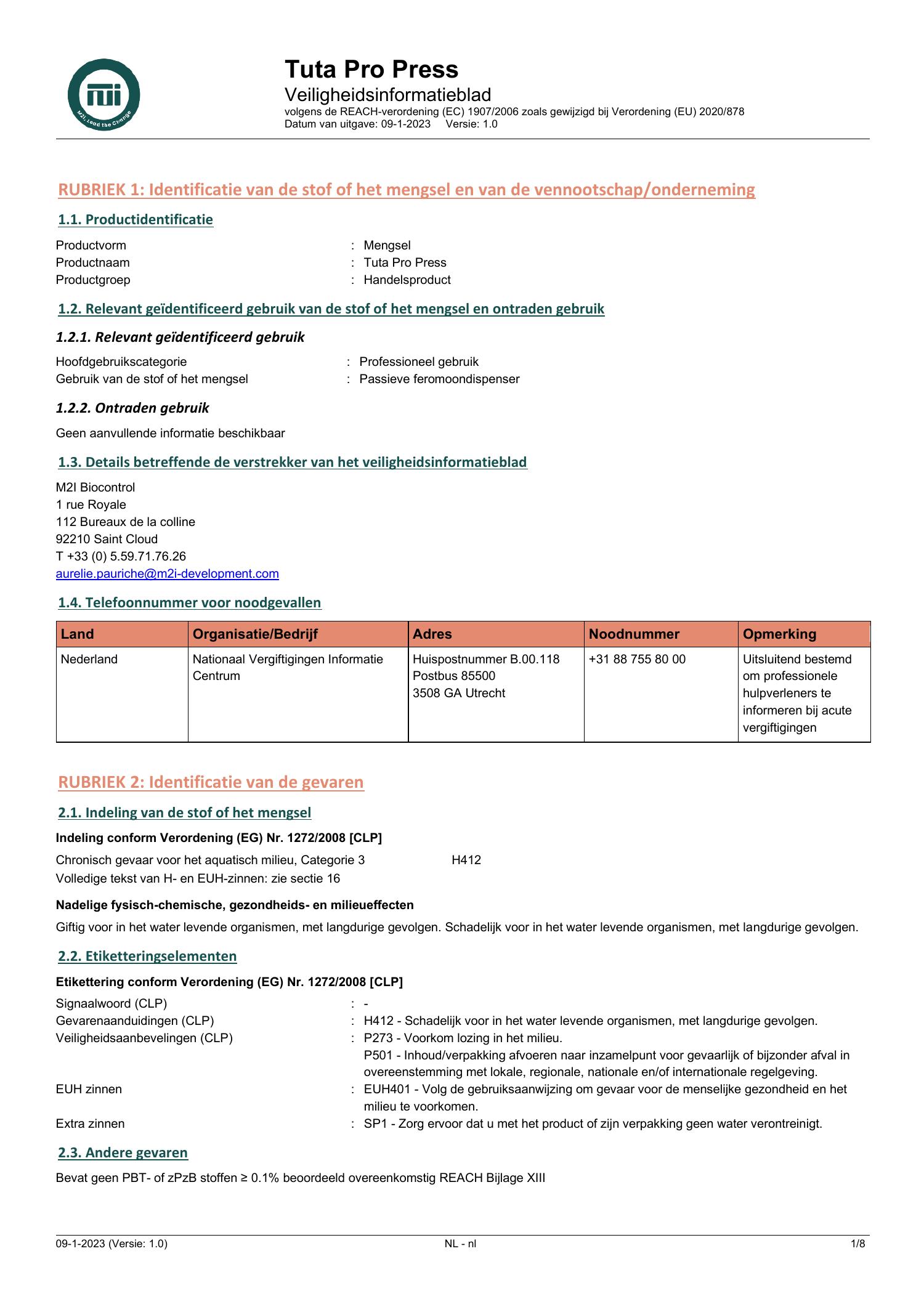 FDS M2i Bio NL - Tuta Pro Press - 09012023 V1.0.pdf | DocDroid