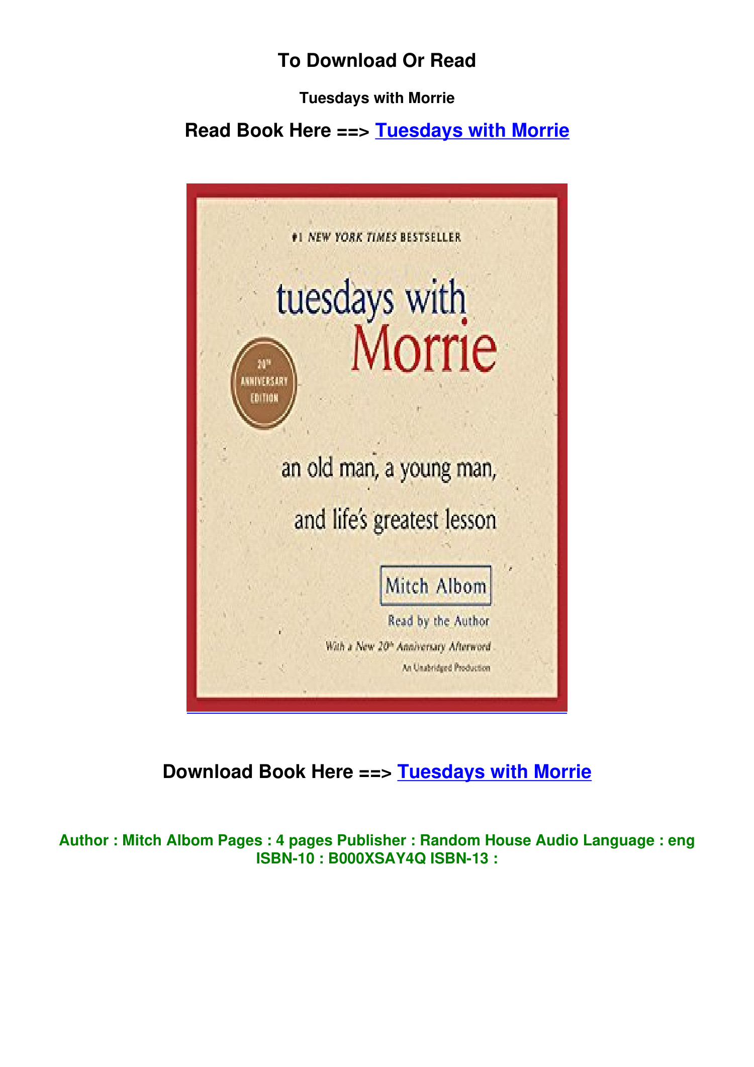 Download PDF Tuesdays with Morrie BY Mitch Albom.pdf | DocDroid