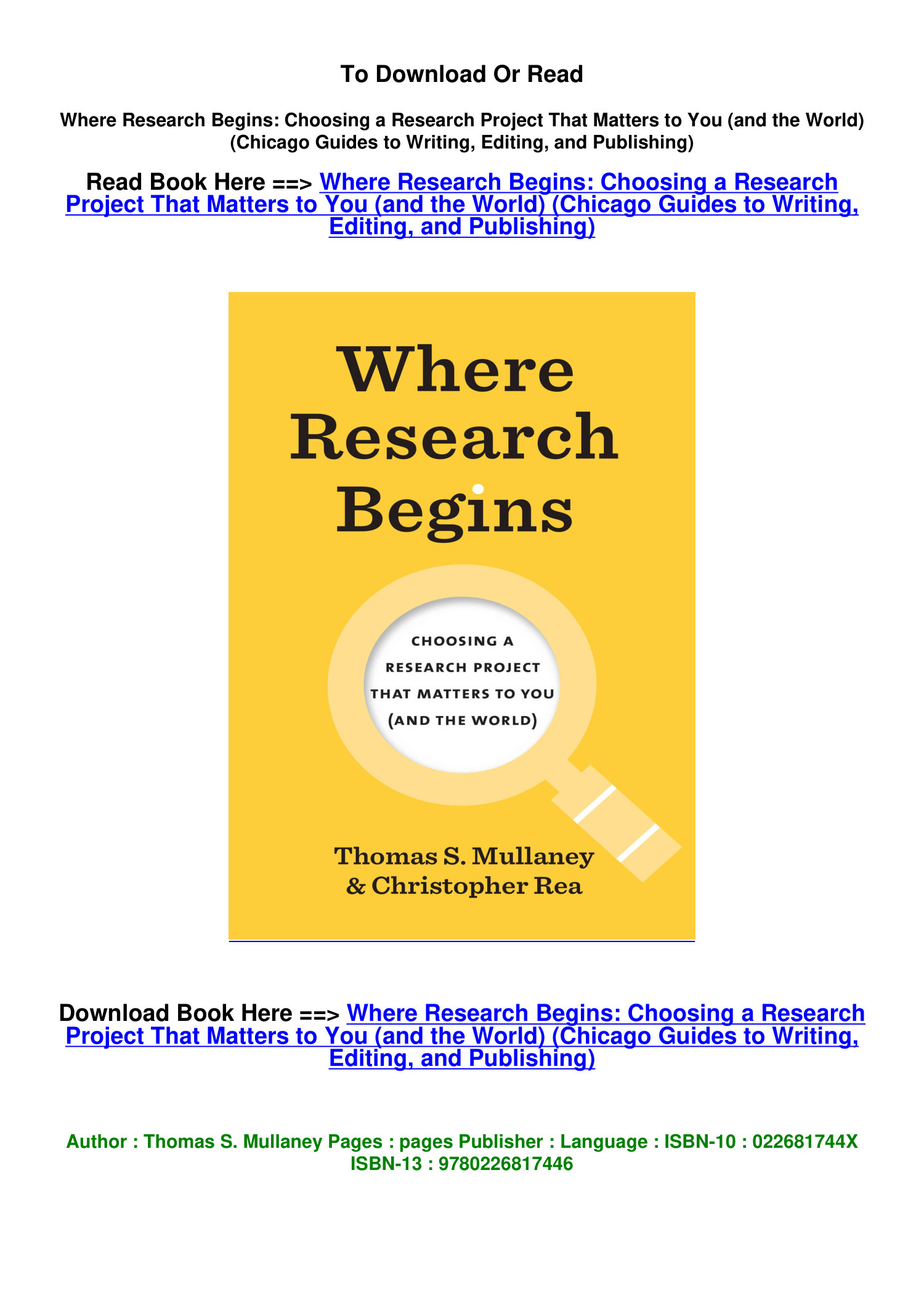 download epub Where Research Begins Choosing a Research Project That Matters .pdf | DocDroid