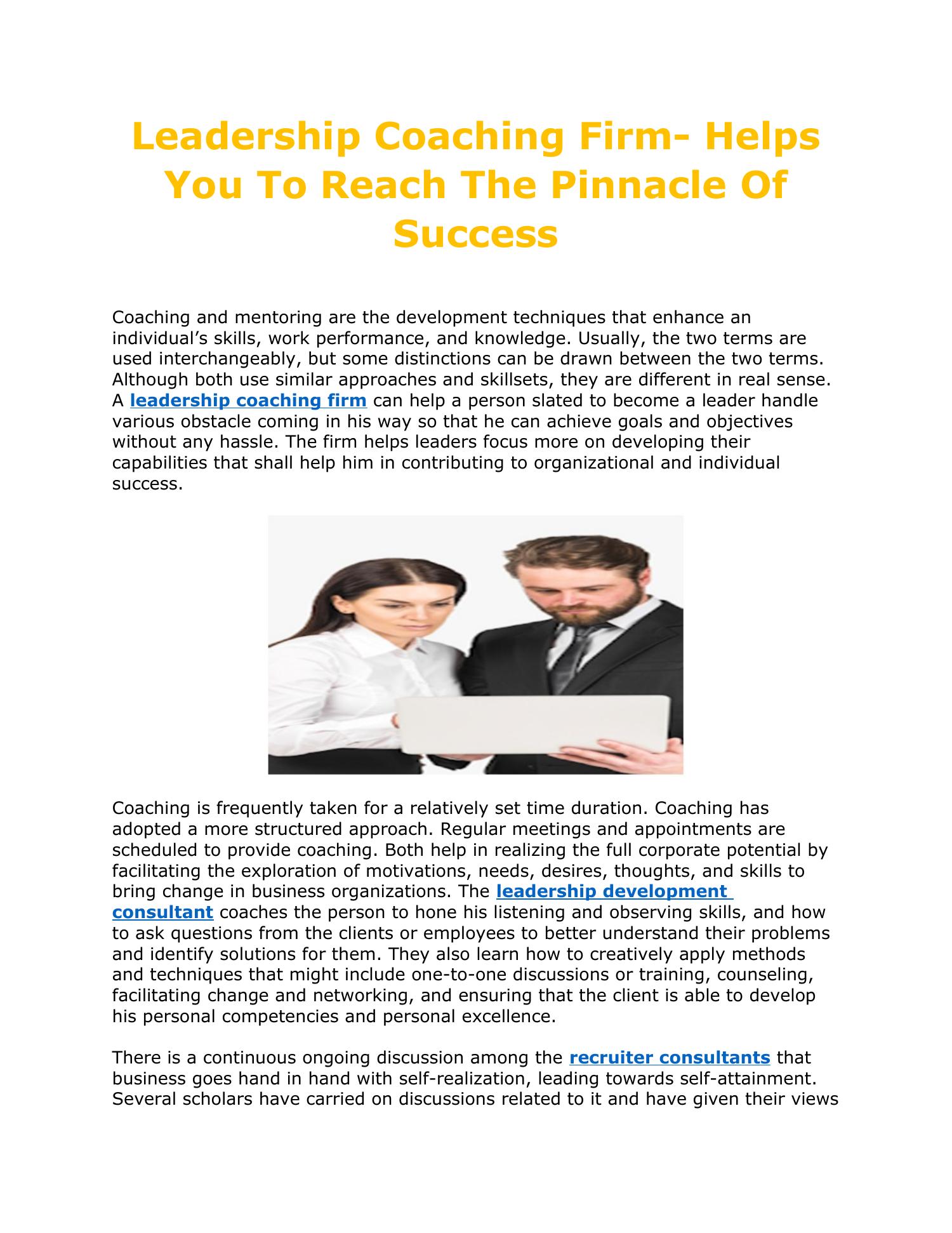 Leadership Coaching Firm- Helps you to Reach the Pinnacle of Success ...