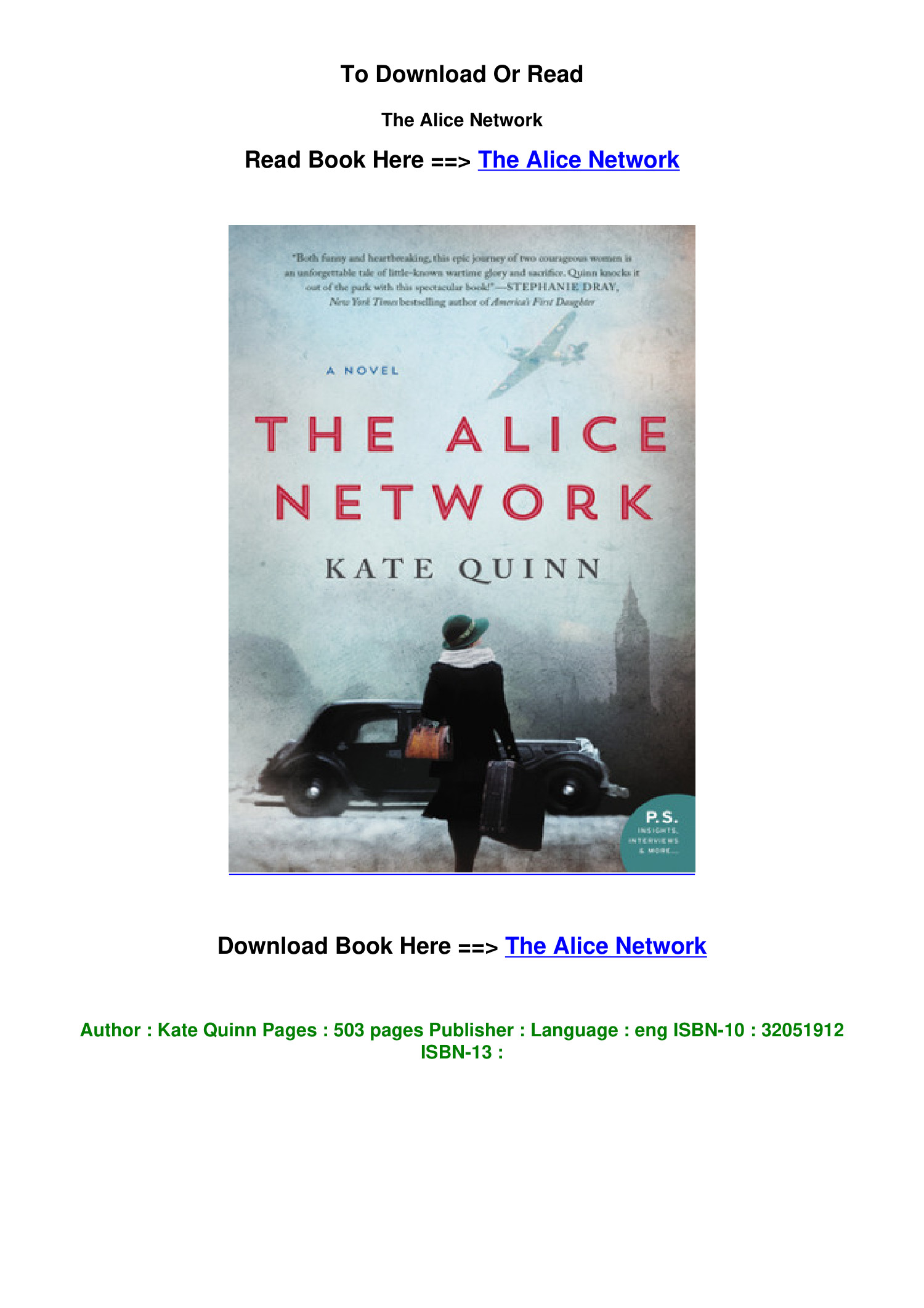 DOWNLOAD EPUB The Alice Network by Kate Quinn.pdf | DocDroid