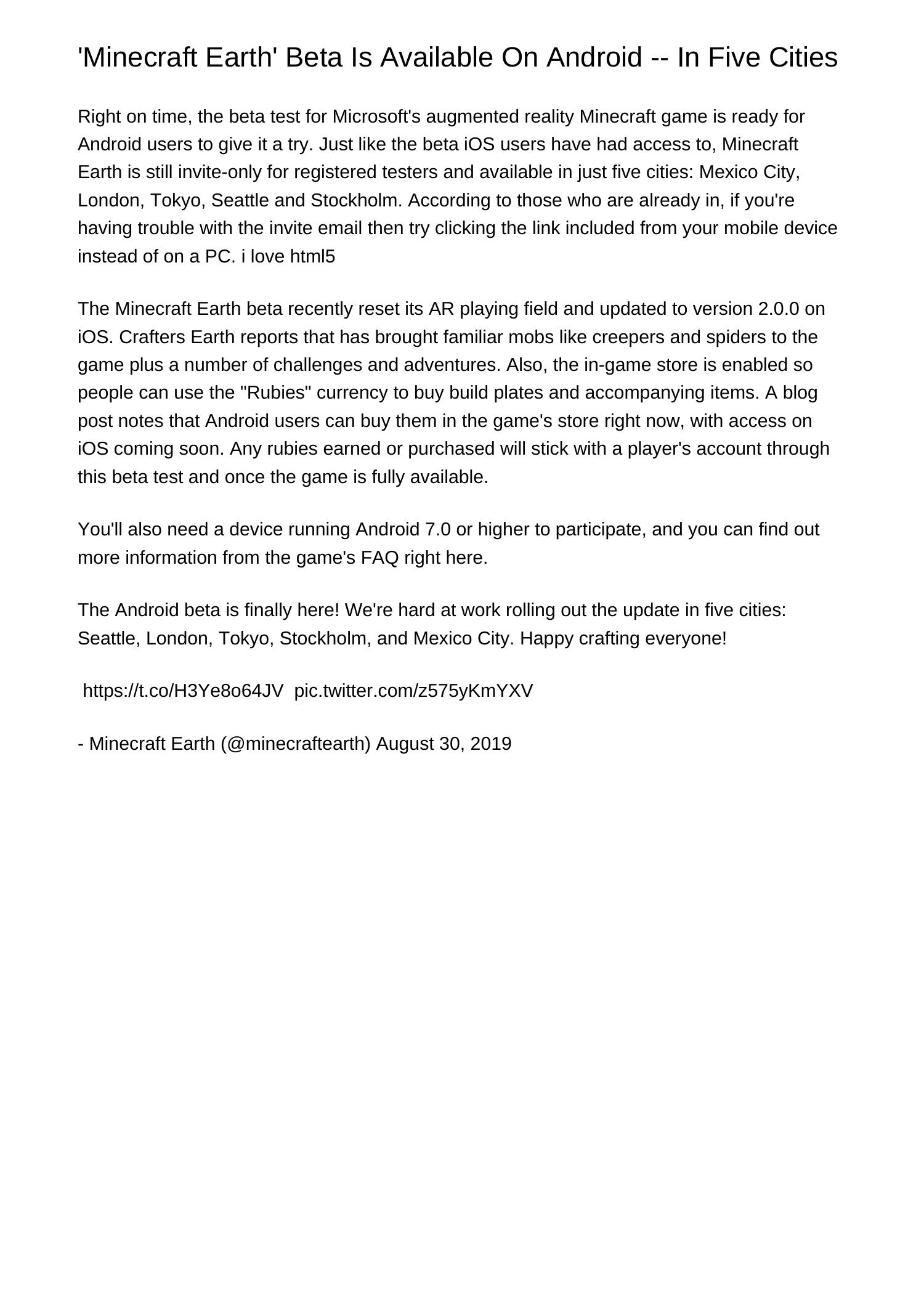 Minecraft Earth Beta Is Available On Android In Five Citiesnusfs.pdf ...