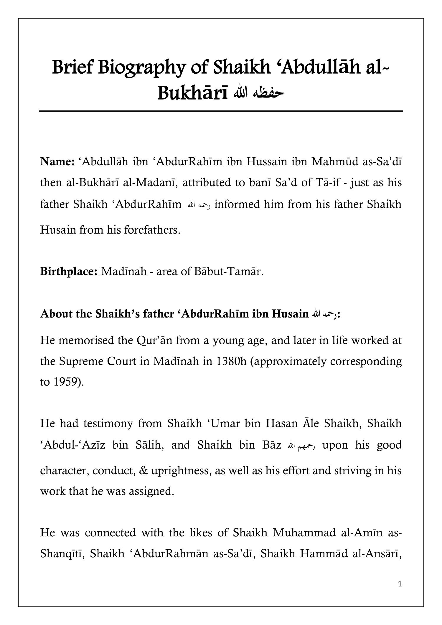 Brief Biography of Shaikh abdullah bukhari.pdf | DocDroid