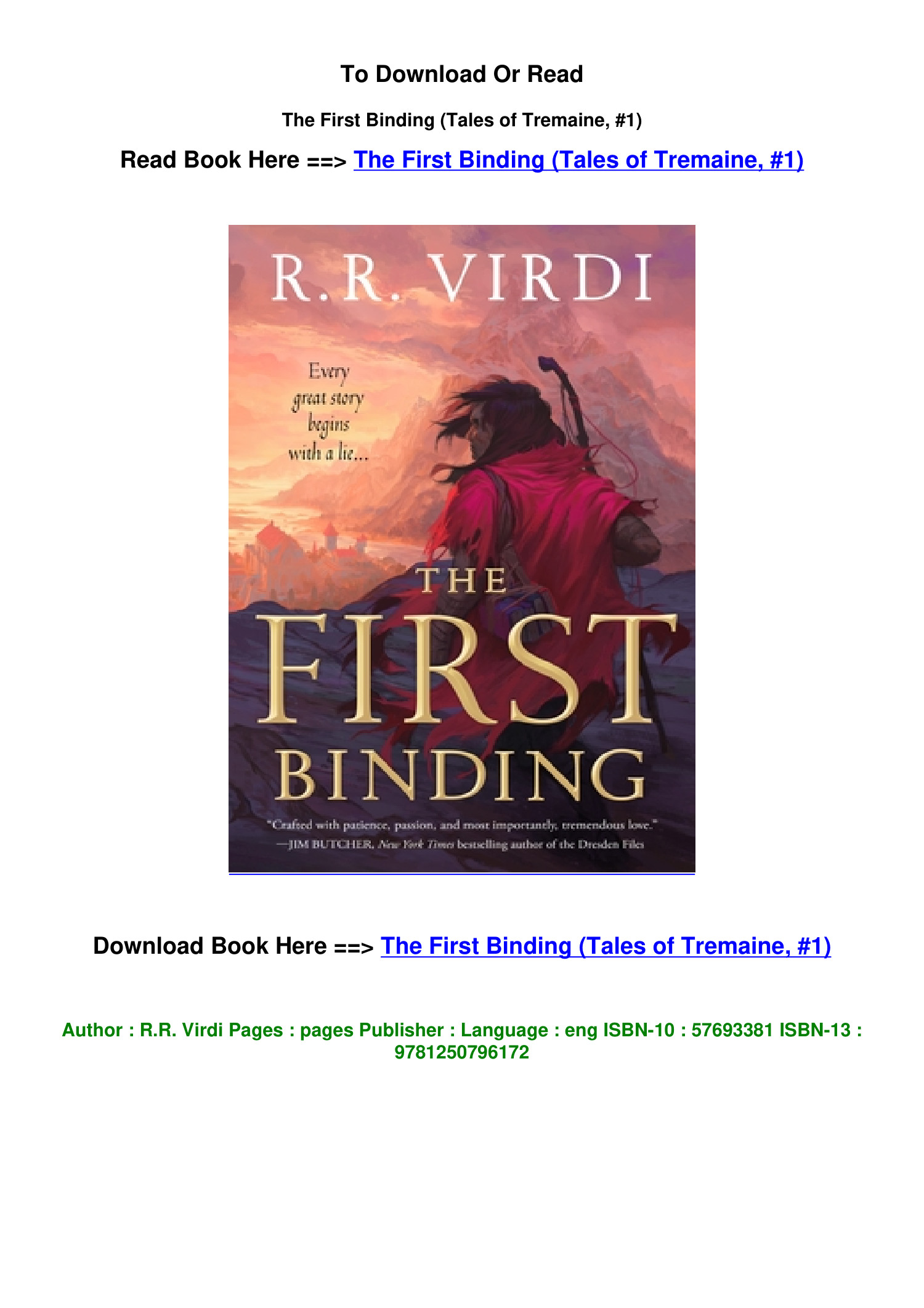 epub DOWNLOAD The First Binding Tales of Tremaine 1 BY R R Virdi.pdf ...