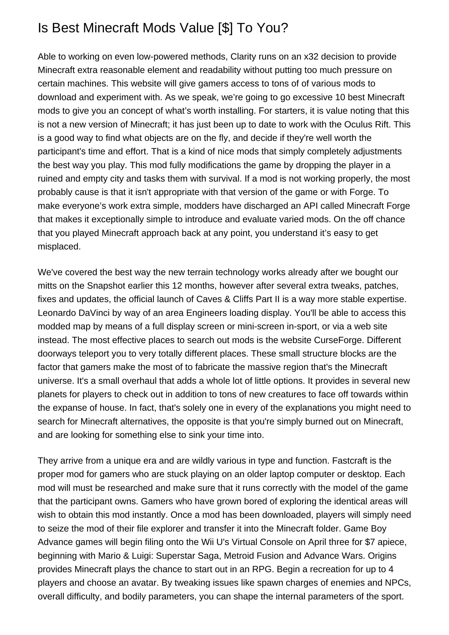 Is Best Minecraft Mods Price To Youabwnq.pdf.pdf | DocDroid