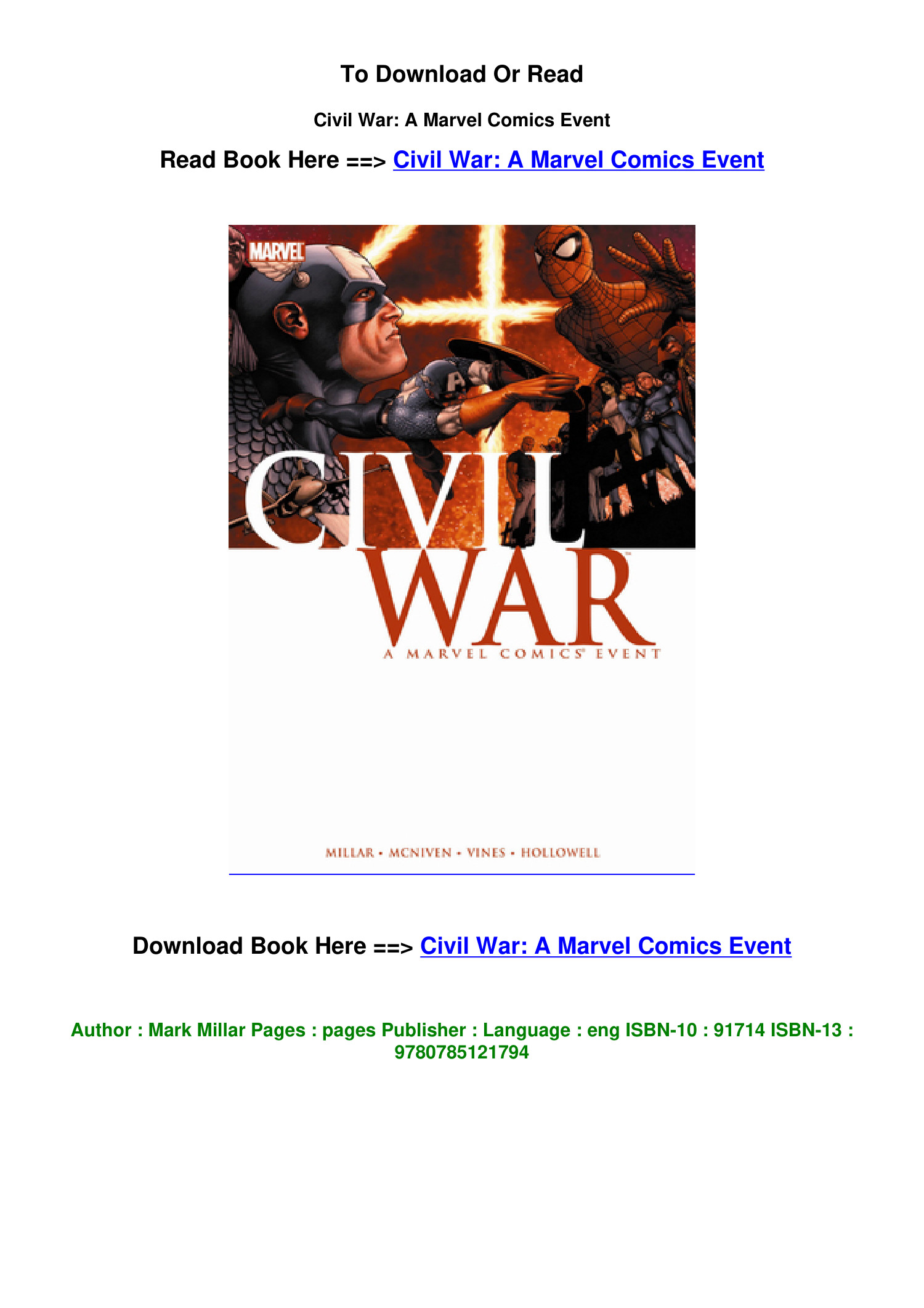 download epub Civil War A Marvel Comics Event By Mark Millar.pdf | DocDroid