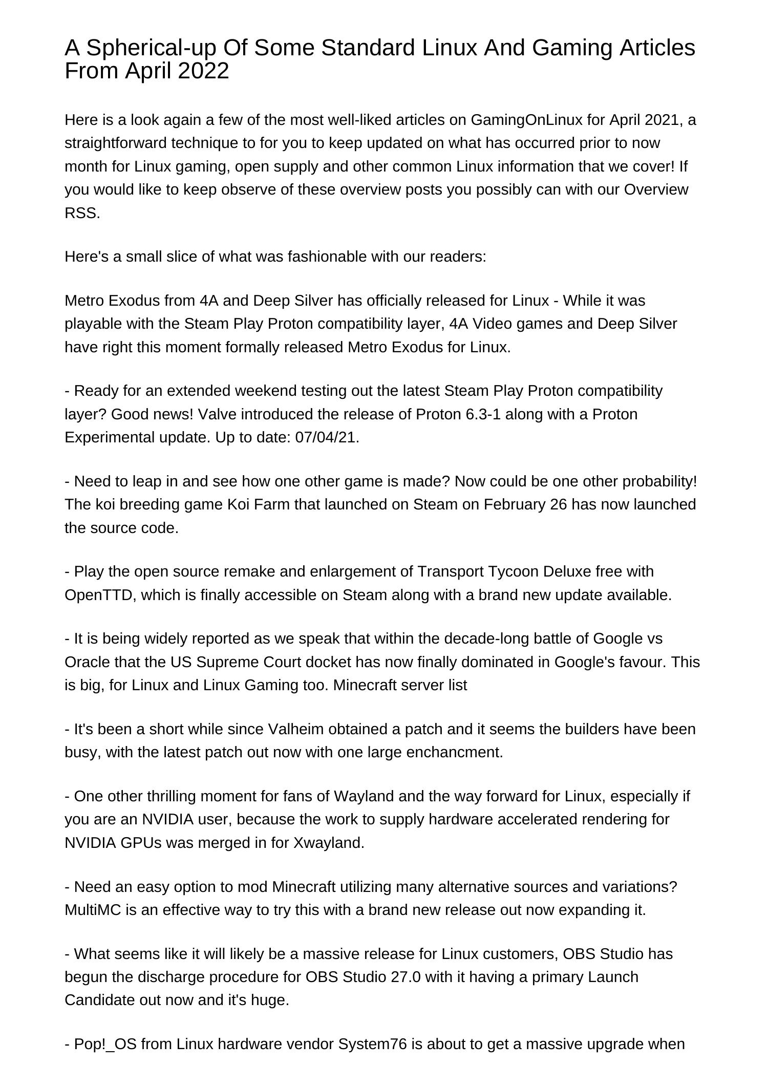 A Sphericalup Of Some Widespread Linux And Gaming Articles From April ...