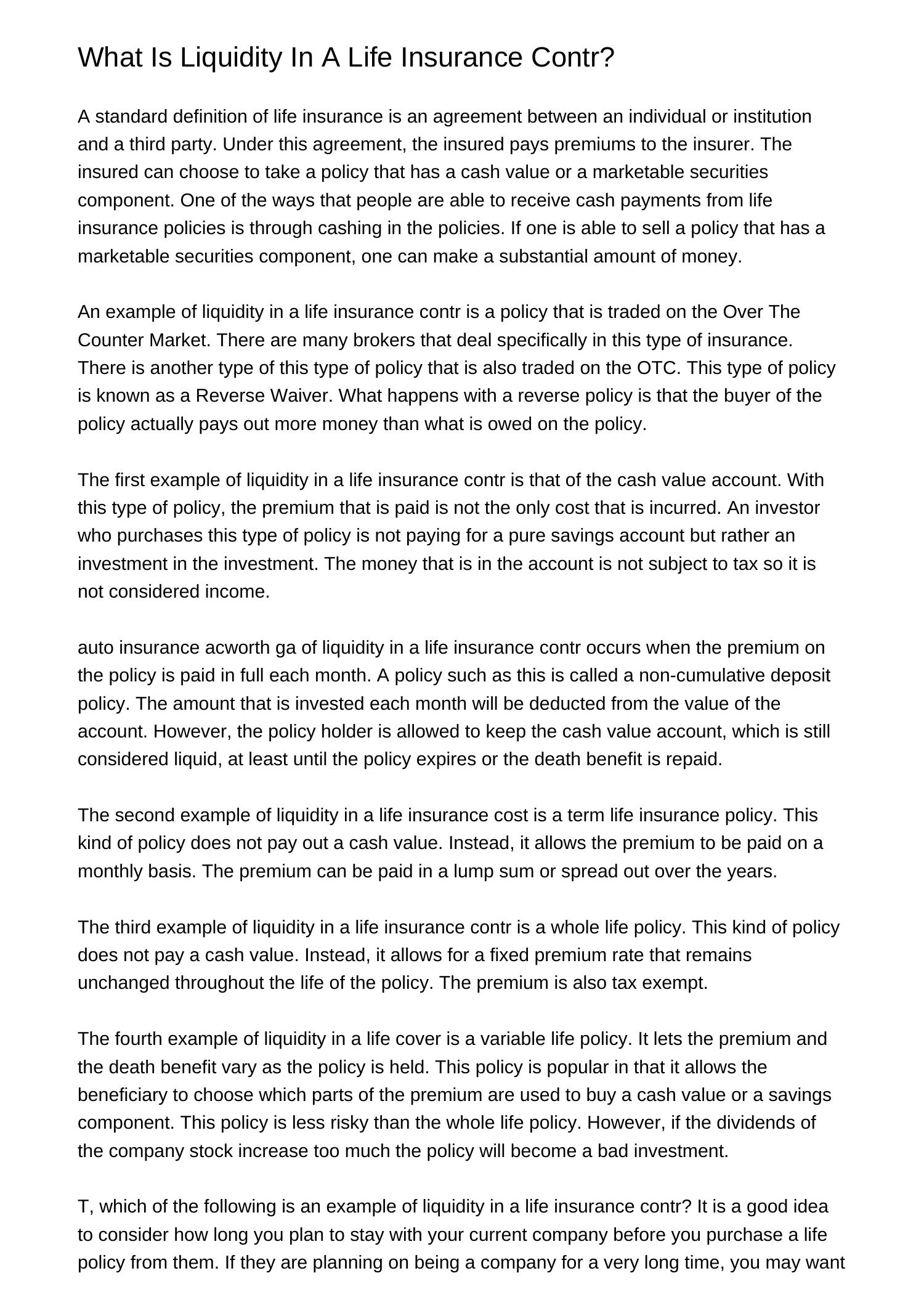 What Is Liquidity In A Life Insurance Controsdqi pdf pdf DocDroid