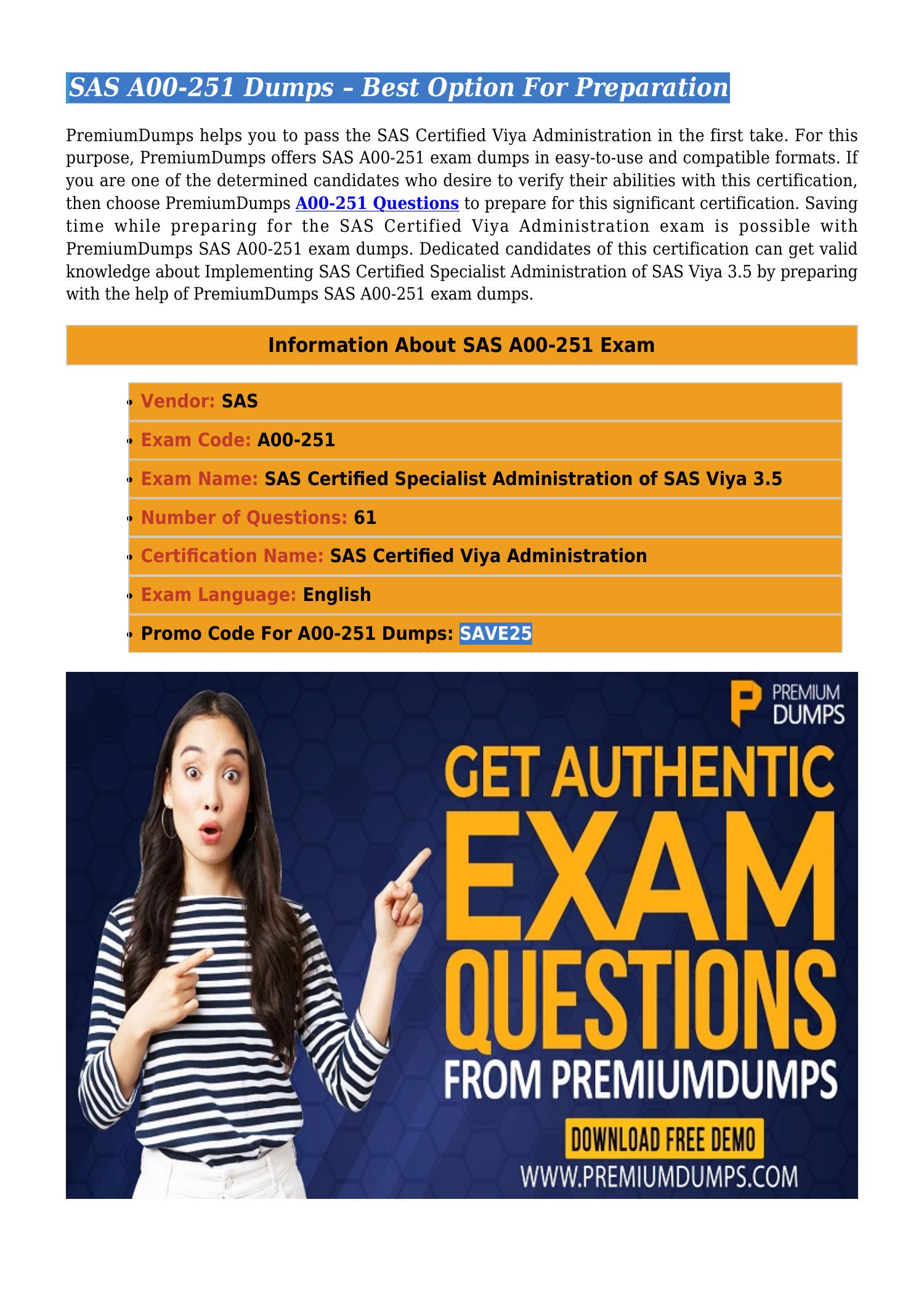 New Year SAS A00-251 Dumps (PDF) Available for Instant Download [2023].pdf | DocDroid