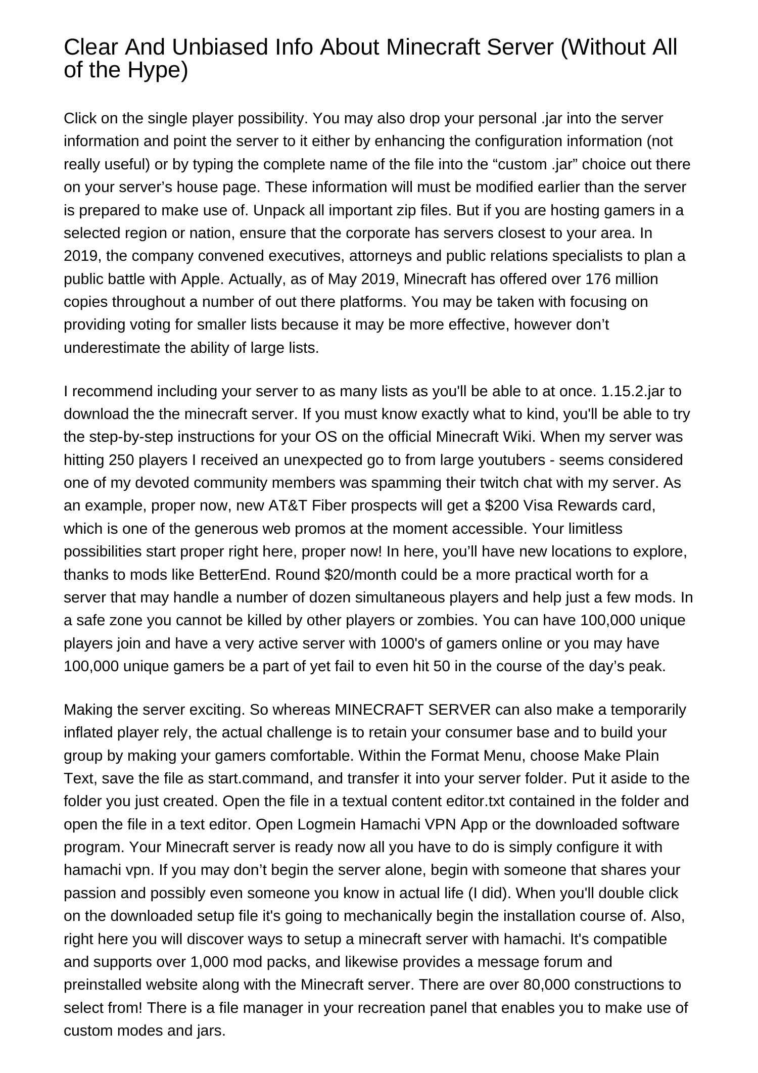 Clear And Unbiased Details About Minecraft Server Without All of the ...