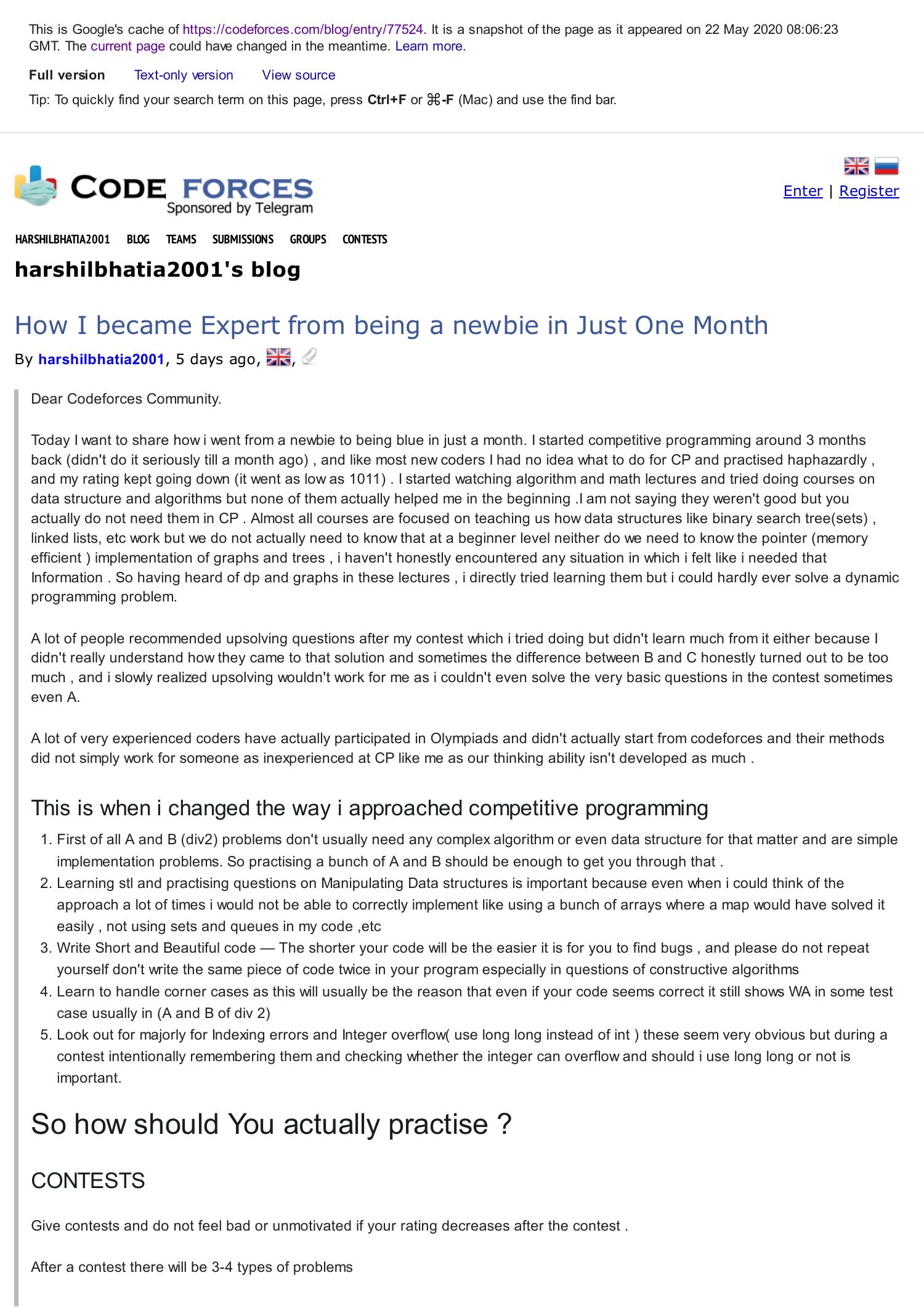 How I became Expert from being a newbie in Just One Month - Codeforces1 ...