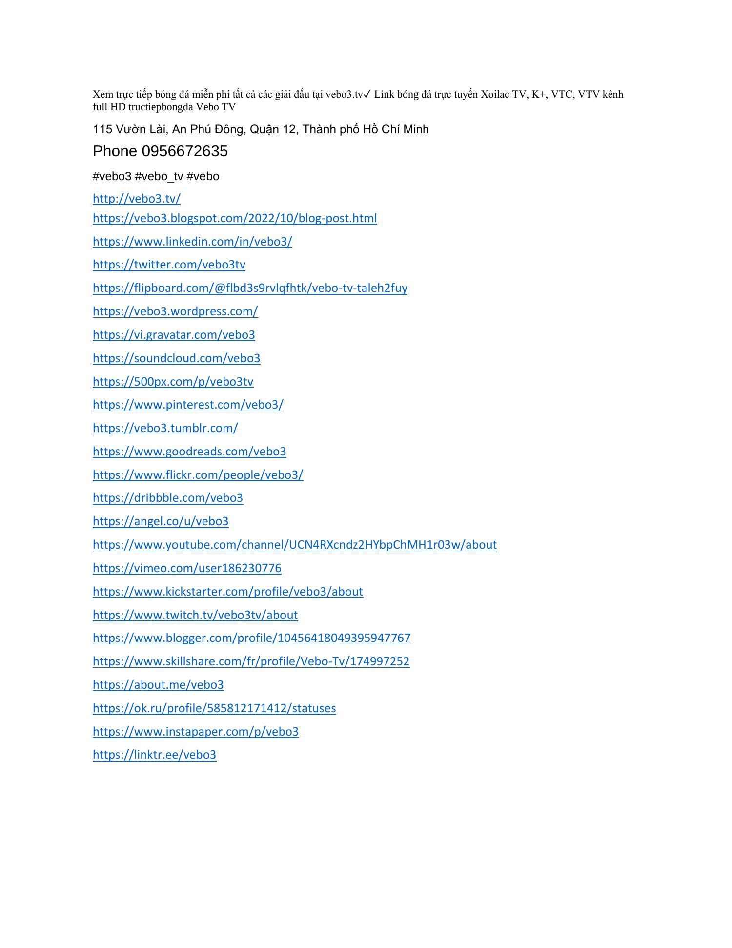 Xem trực tiếp bóng đá miễn phí tất cả các giải đấu tại vebo3.docx | DocDroid