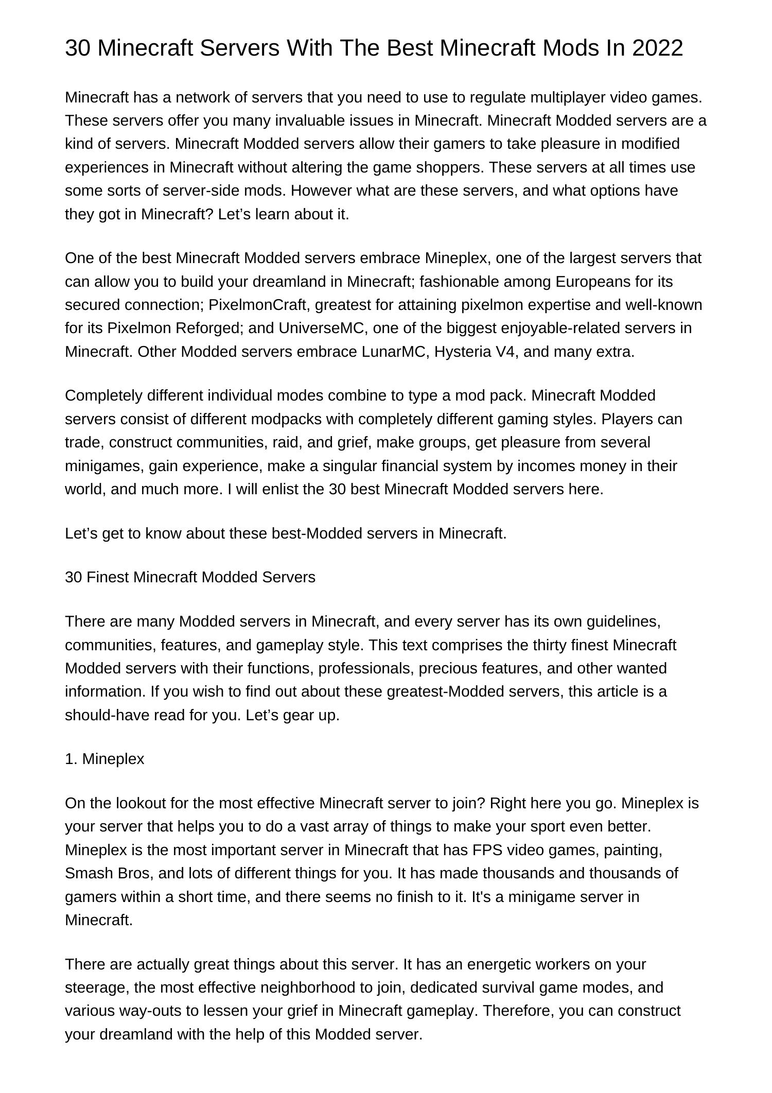 30 Minecraft Servers With The Best Minecraft Mods In 2022kqruk.pdf.pdf ...