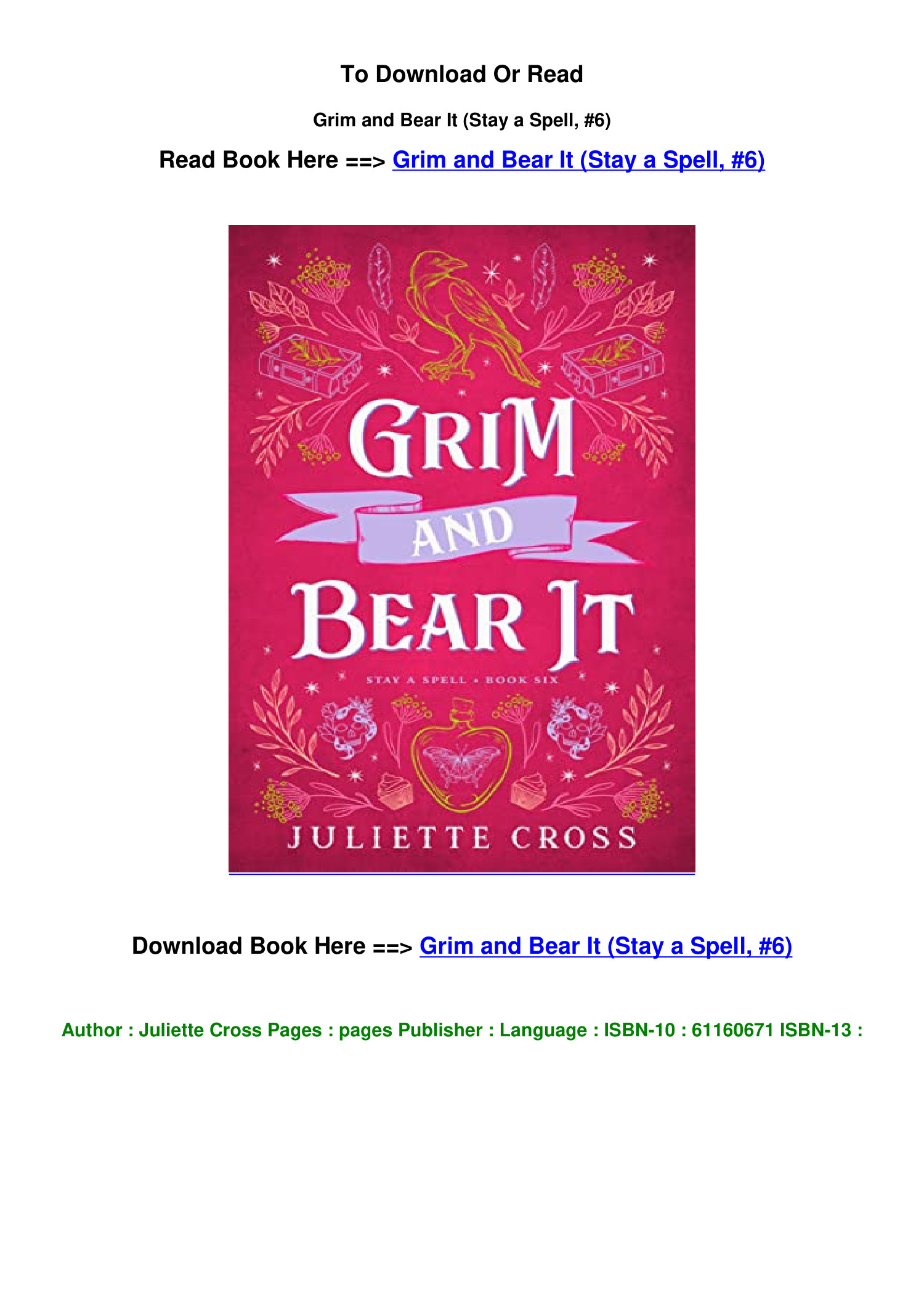 EPUB download Grim and Bear It Stay a Spell 6 by Juliette Cross.pdf | DocDroid