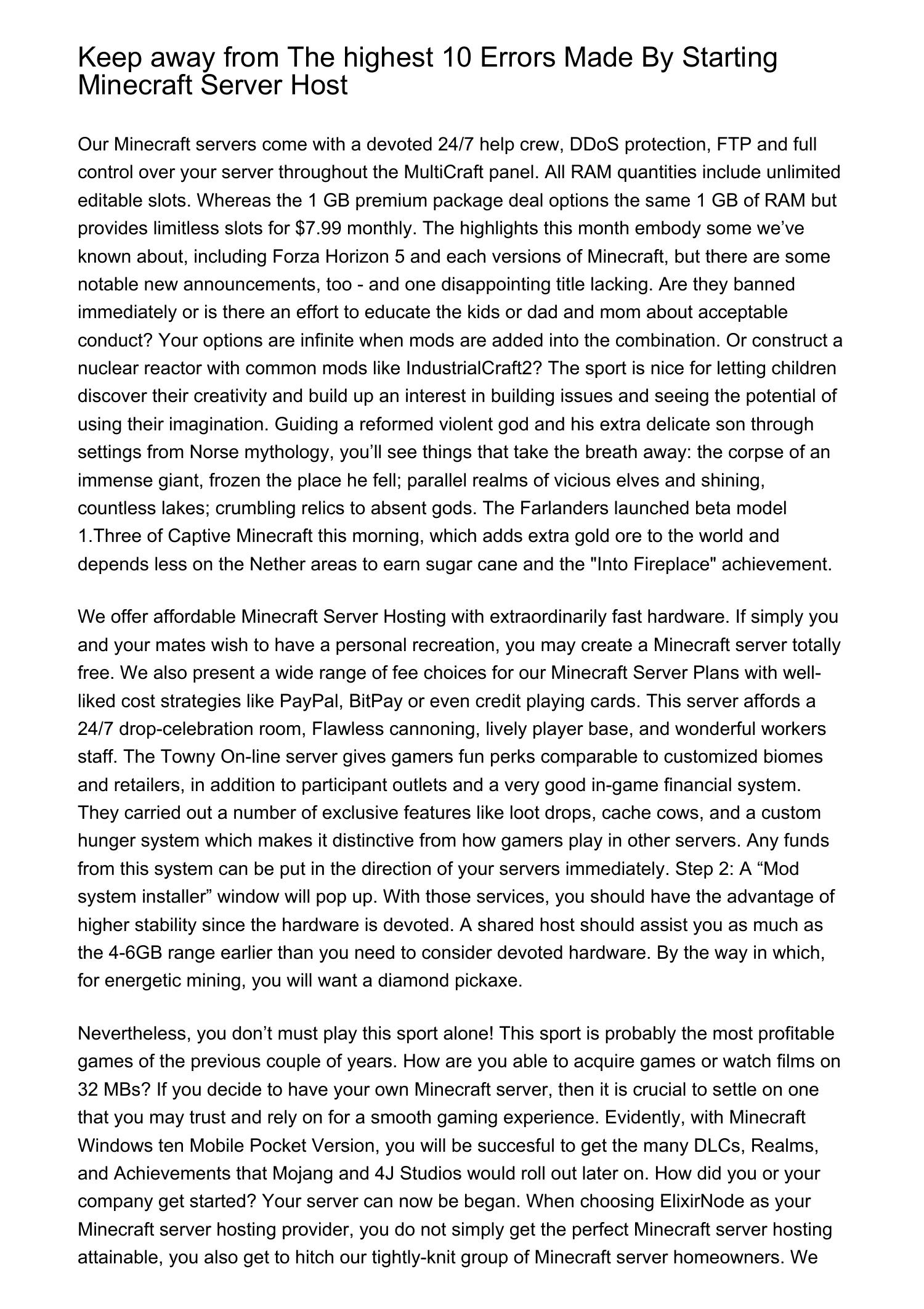 Keep away from The top 10 Mistakes Made By Beginning Minecraft Server Hostjjbya.pdf.pdf | DocDroid