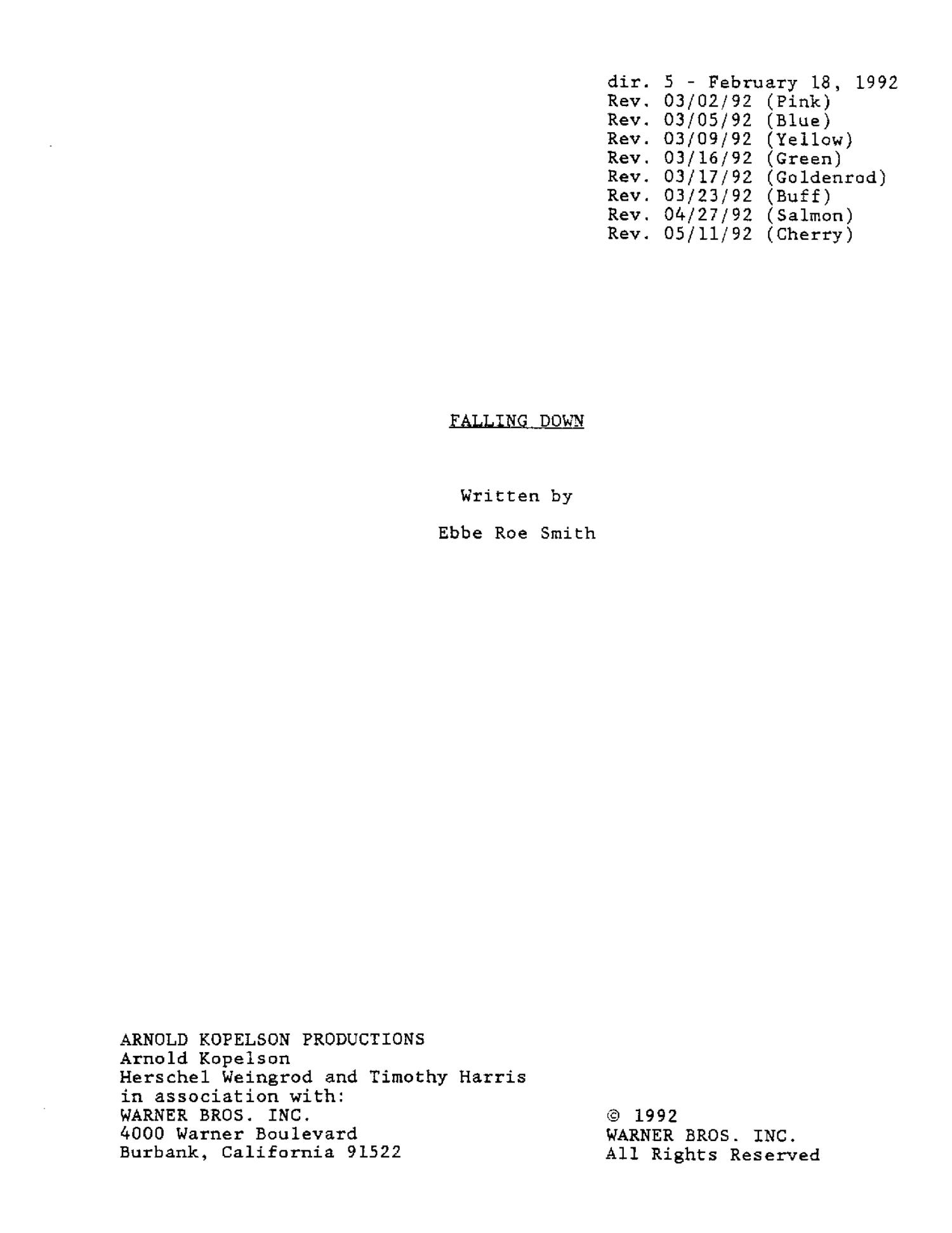 FALLING DOWN (1993) 1992.05.11 draft by Ebbe Roe Smith _ scan – Kopi ...