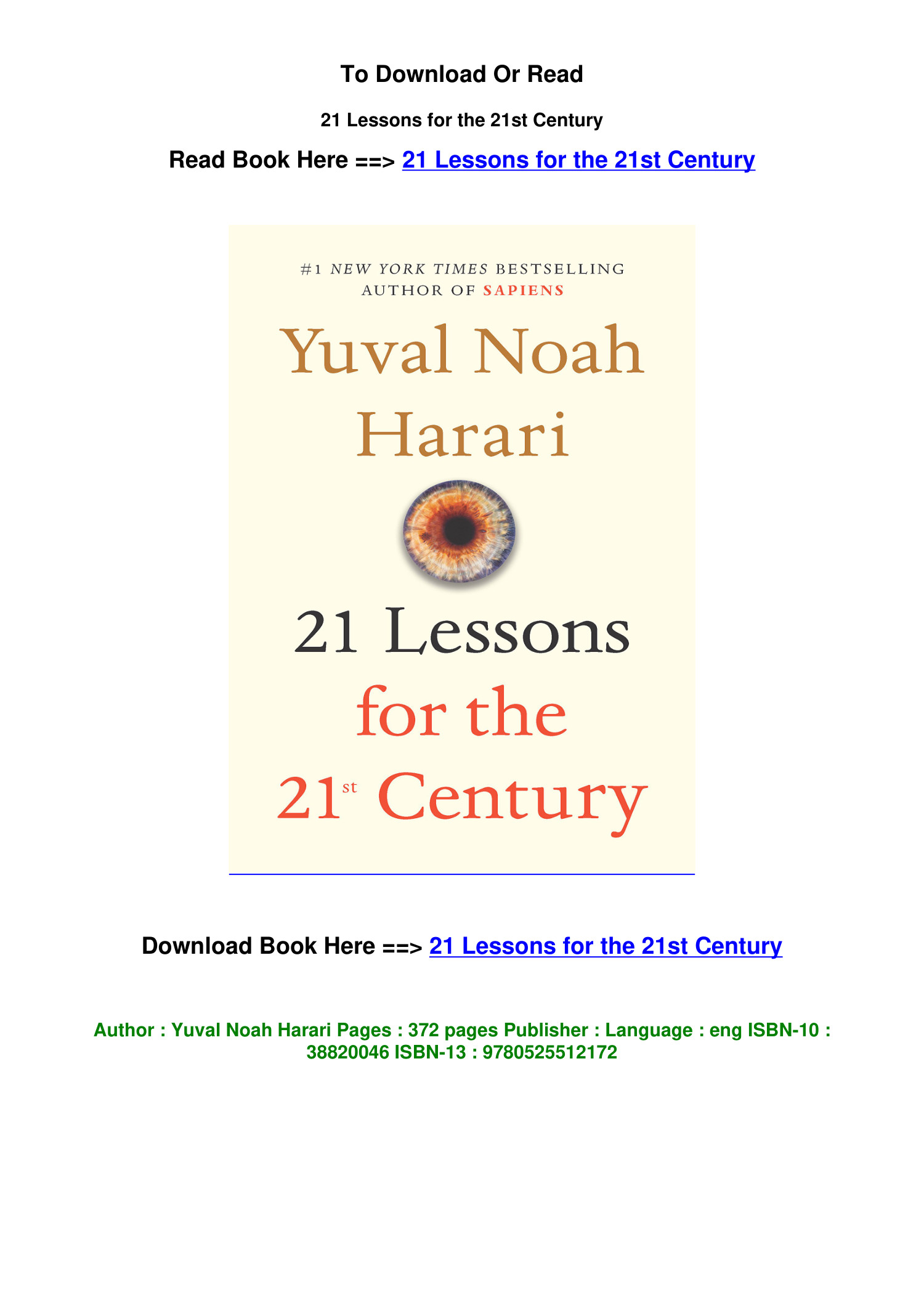 PDF DOWNLOAD 21 Lessons for the 21st Century by Yuval Noah Harari.pdf ...