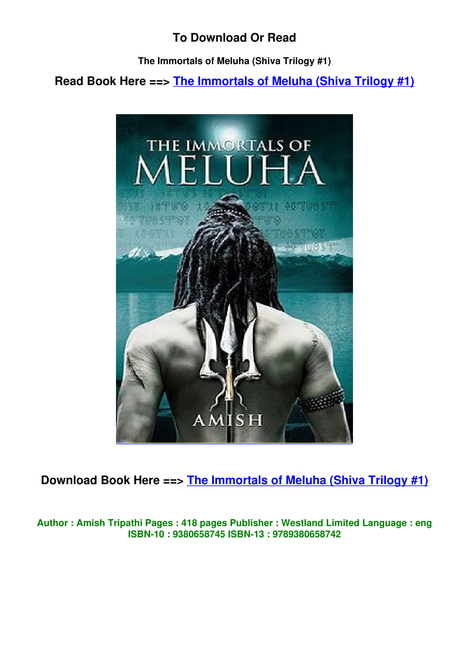 Pdf download The Immortals of Meluha Shiva Trilogy 1 By Amish Tripathi.pdf | DocDroid