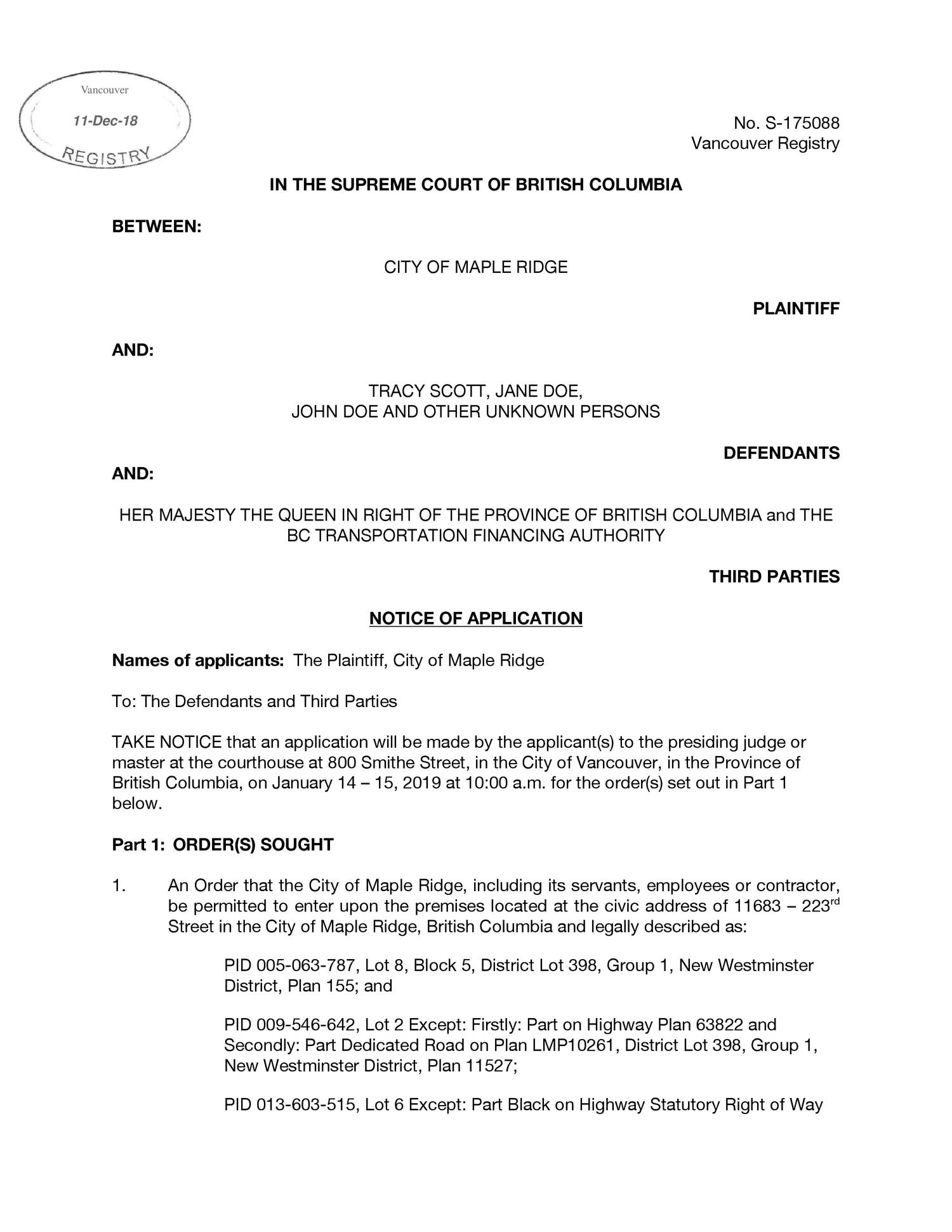 Notice of Application (City of Maple Ridge) - Filed Dec. 11, 2018 .pdf ...