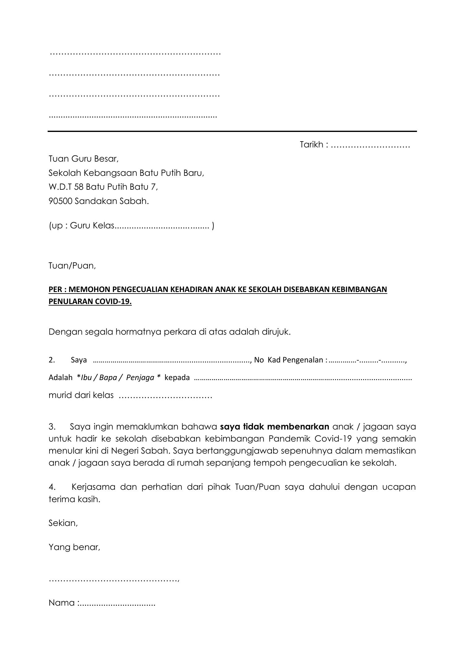 Surat Pengecualian Kehadiran Anak Ke Sekolah1.docx | DocDroid