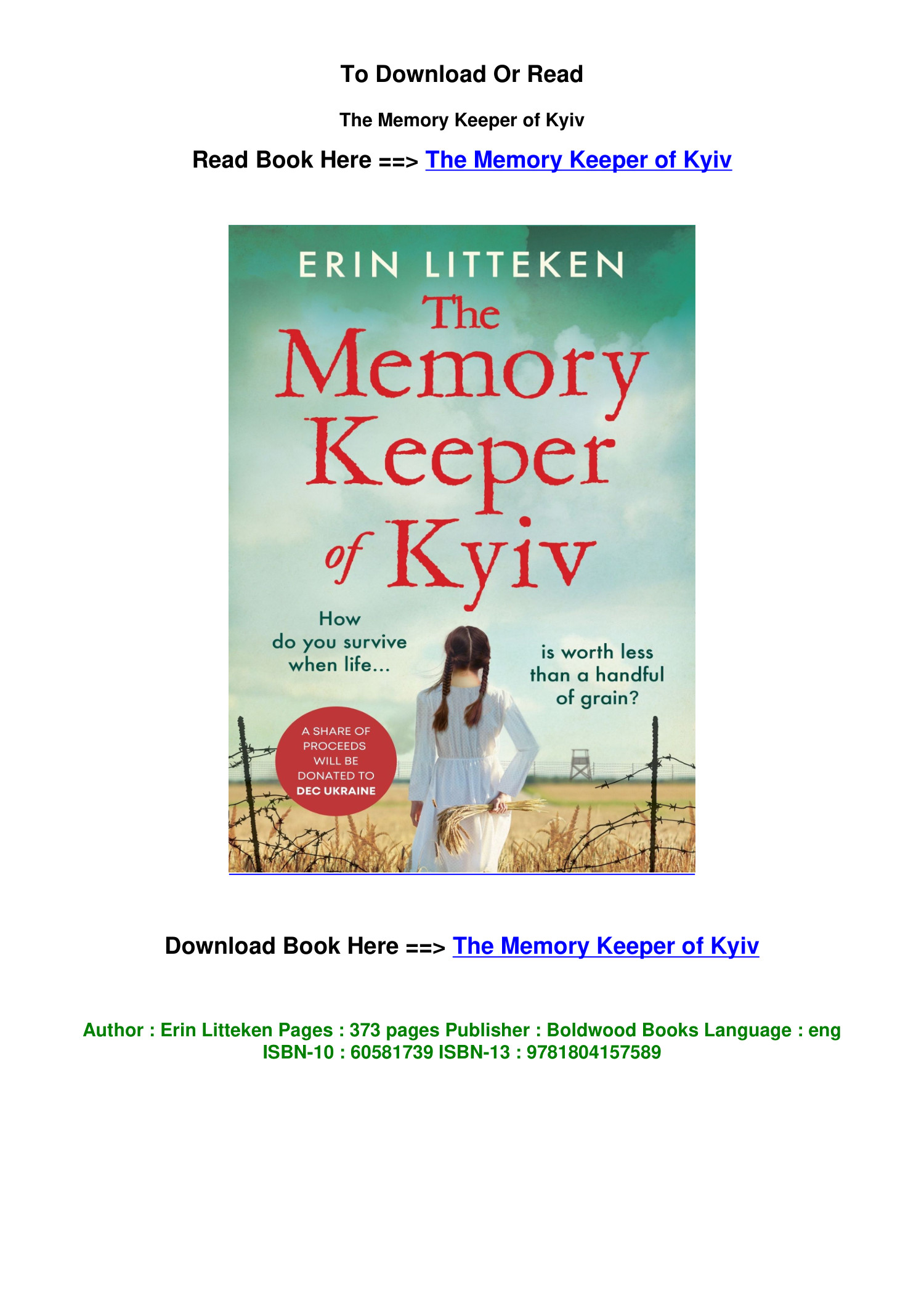 download epub The Memory Keeper of Kyiv BY Erin Litteken.pdf | DocDroid