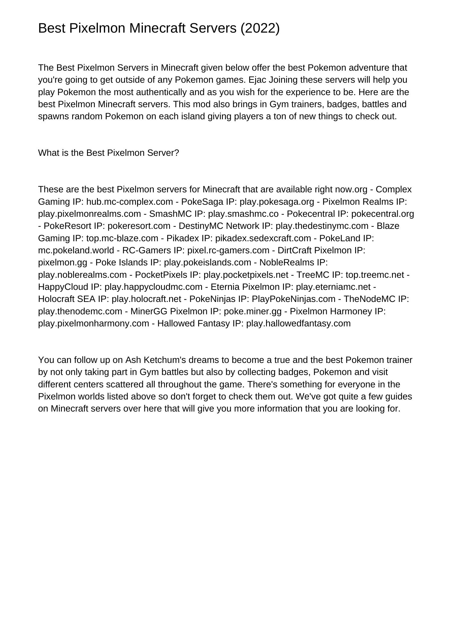 Best Pixelmon Minecraft Servers 2022xzsbo.pdf.pdf | DocDroid