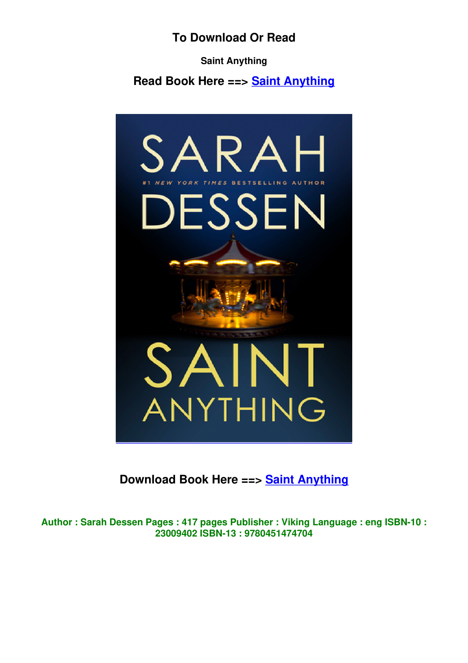 epub download Saint Anything BY Sarah Dessen.pdf | DocDroid