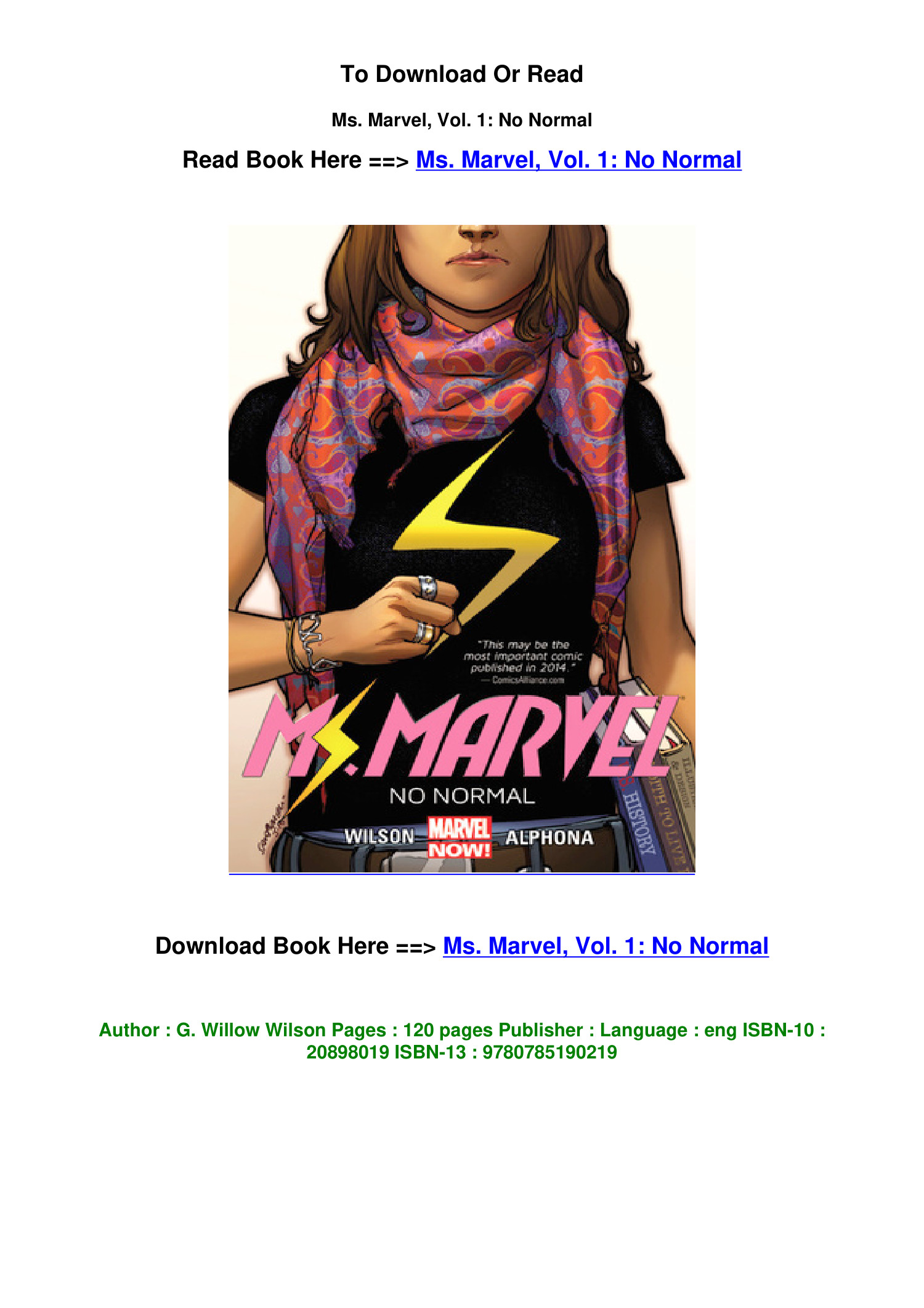 pdf download Ms Marvel Vol 1 No Normal BY G Willow Wilson.pdf | DocDroid