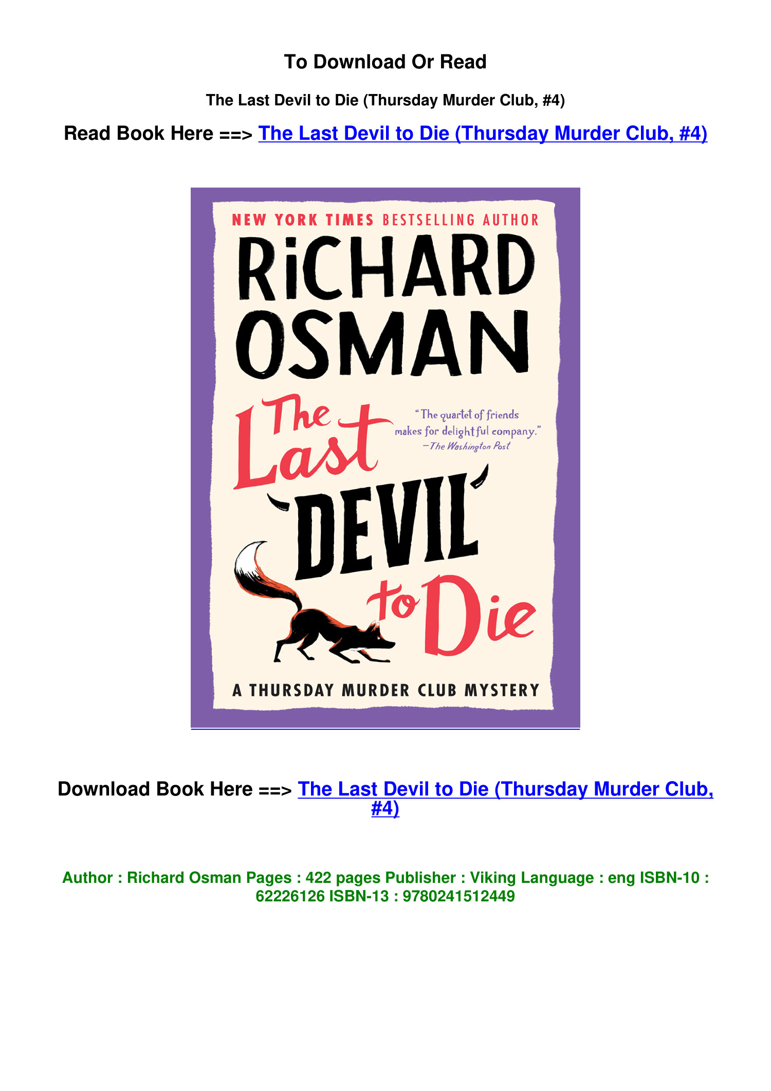 PDF download The Last Devil to Die Thursday Murder Club 4 BY Richard Osman.pdf | DocDroid