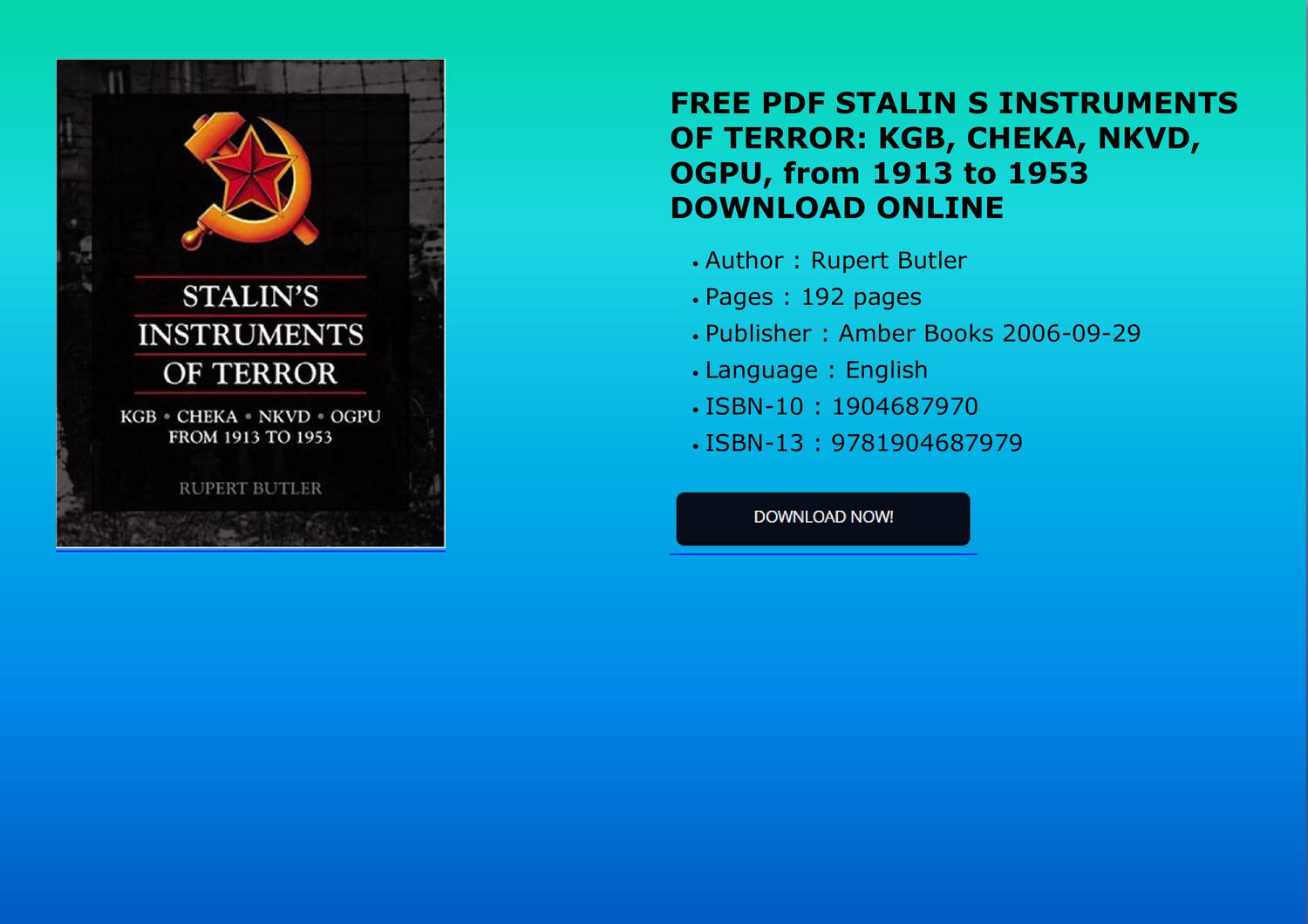 FREE PDF STALIN S INSTRUMENTS OF TERROR KGB CHEKA NKVD OGPU from 1913 ...